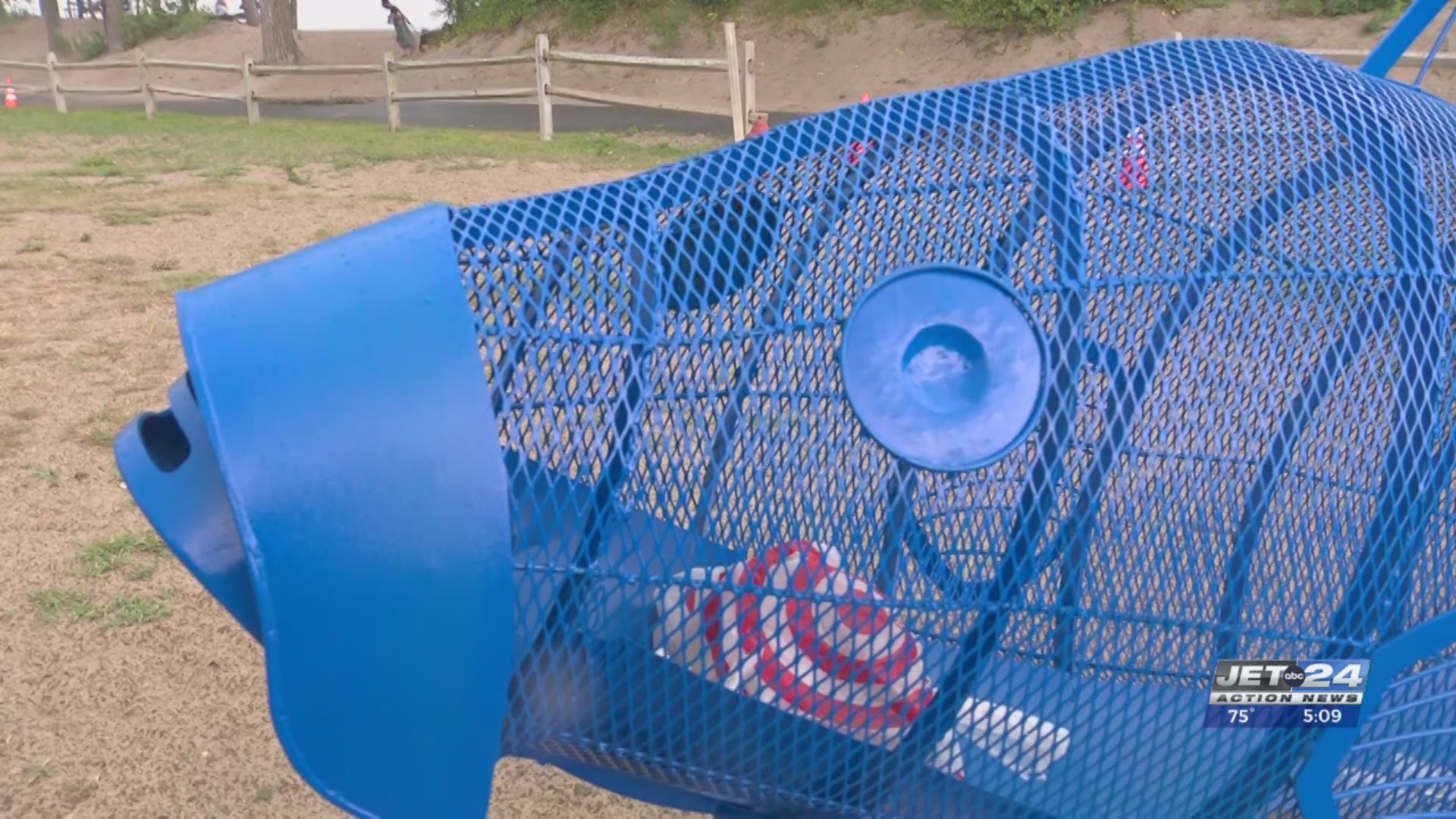 New fish-shaped recycling bins hope to reel in trash throughout Presque ...