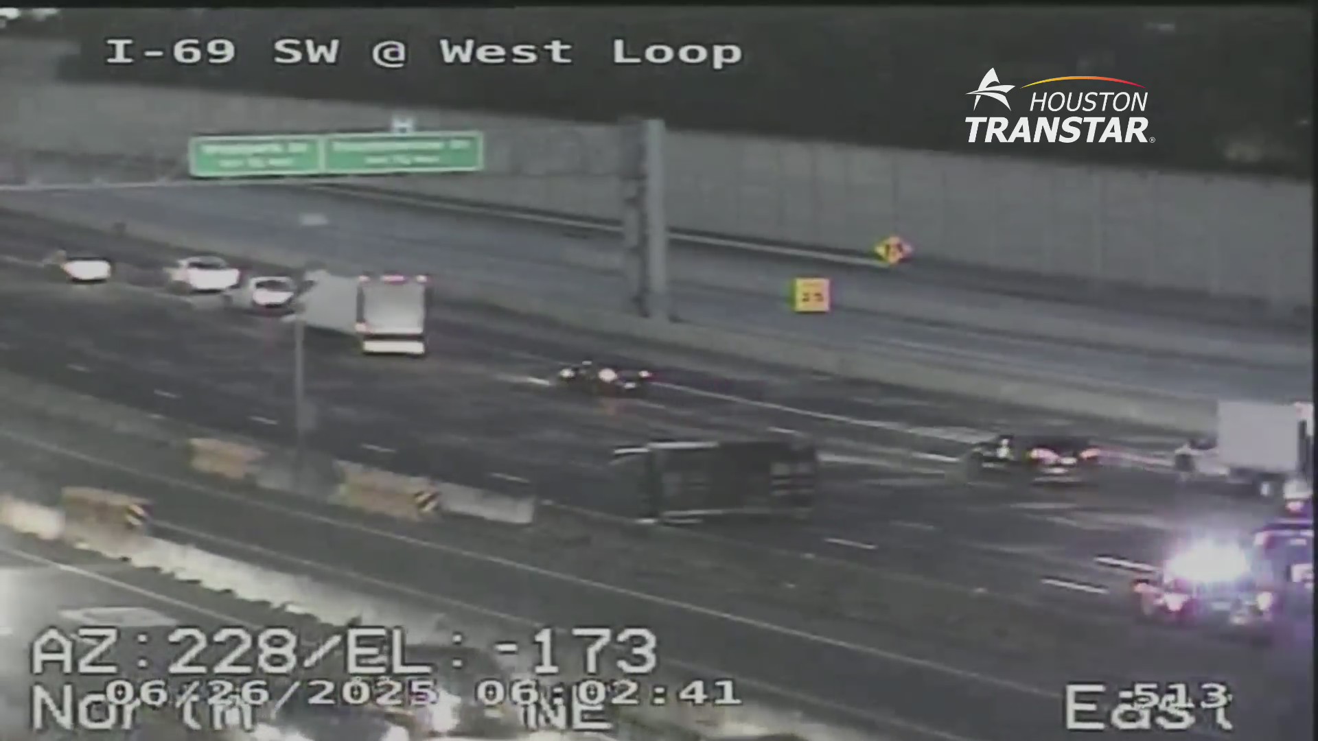 Overturned truck blocking lanes on Southwest Freeway at West Loop ...