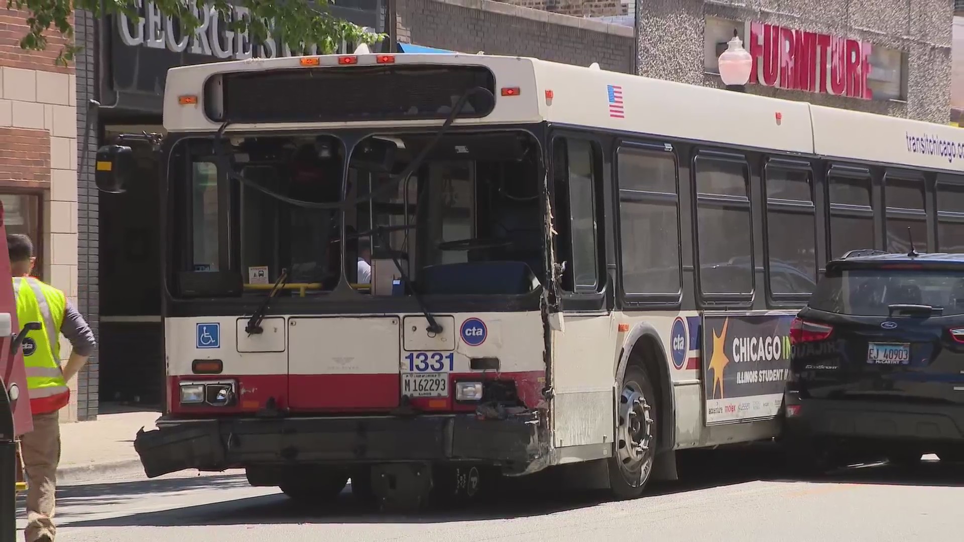 Surveillance video shows CTA bus crashing into theater, vehicles – WGN-TV
