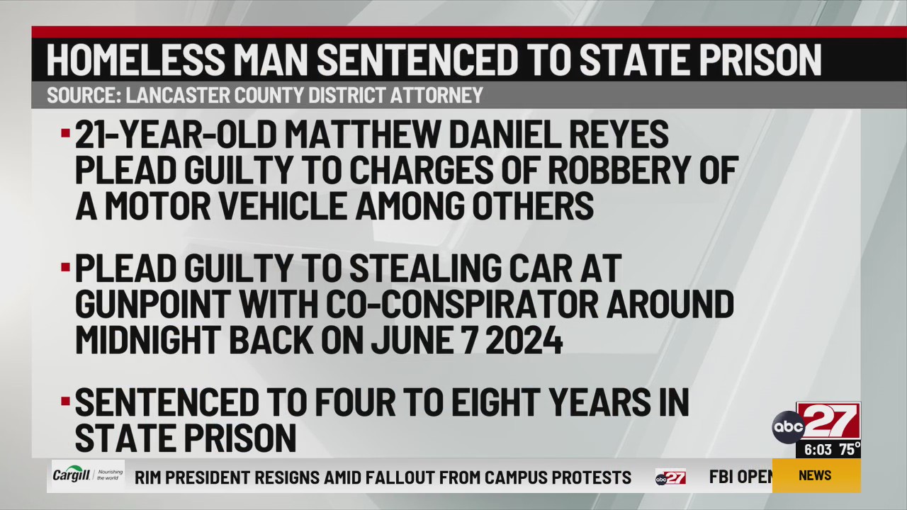 Homeless man sentenced to state prison for robbery – ABC27