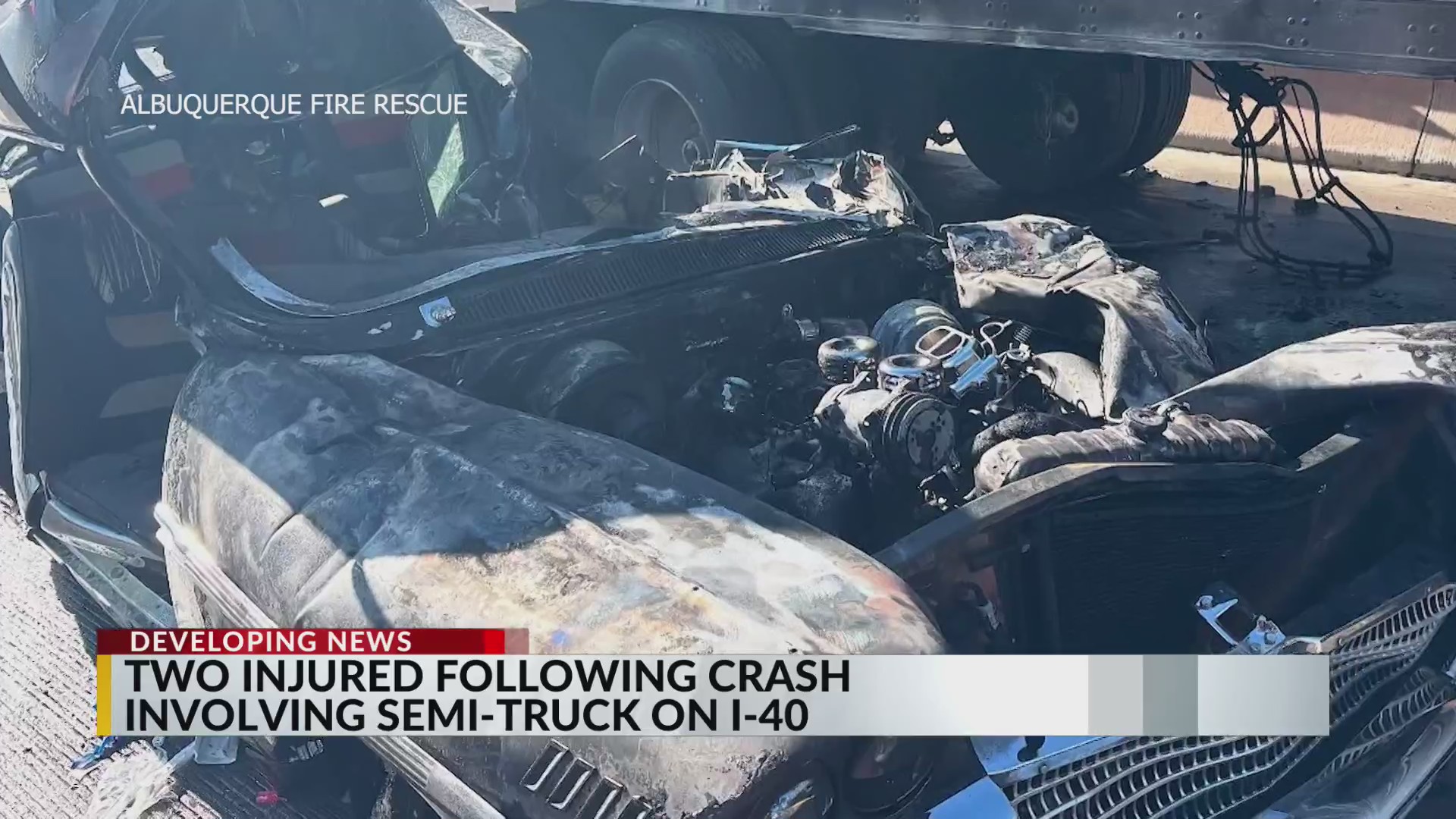 AFR finds 1 pinned in burning car under semi on I-40 – KRQE NEWS 13 ...