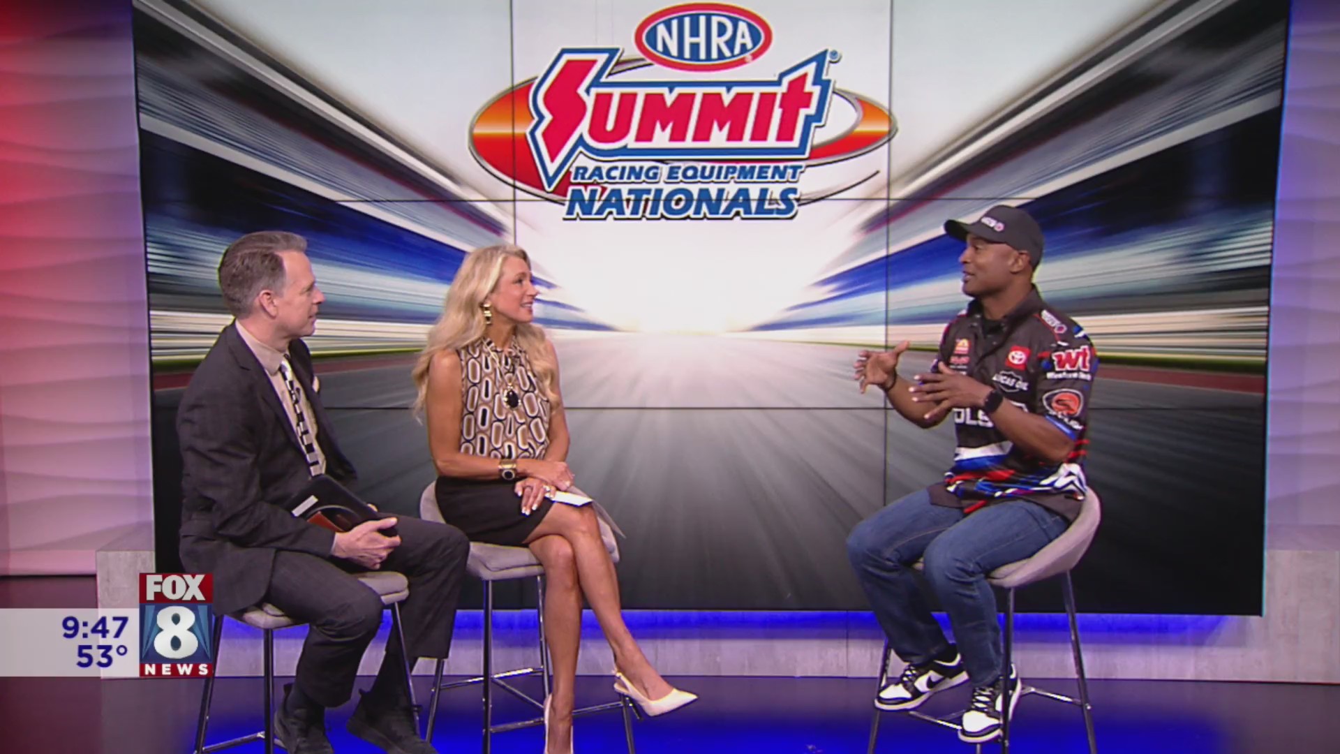 World champion race car driver Antron Brown cruises into Fox 8 studio ...