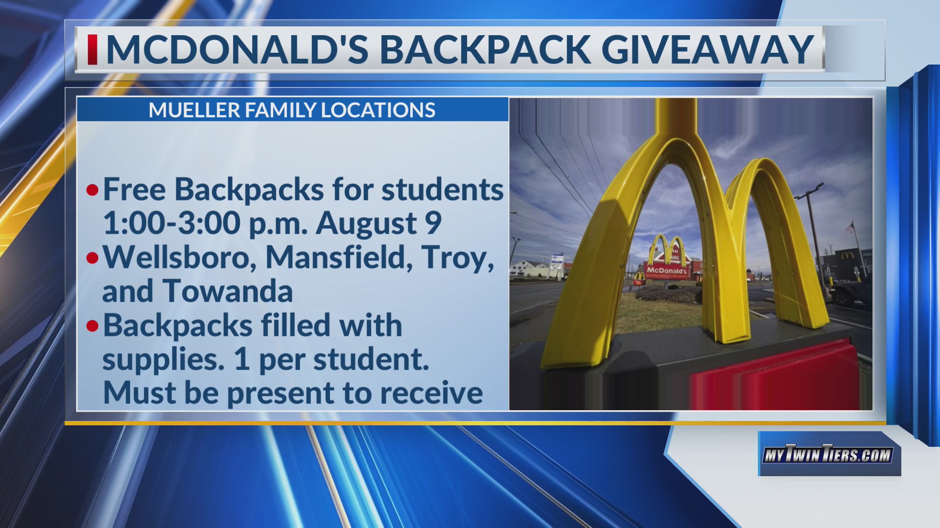 Northern Tier McDonald’s locations to give away free backpacks – WETM ...