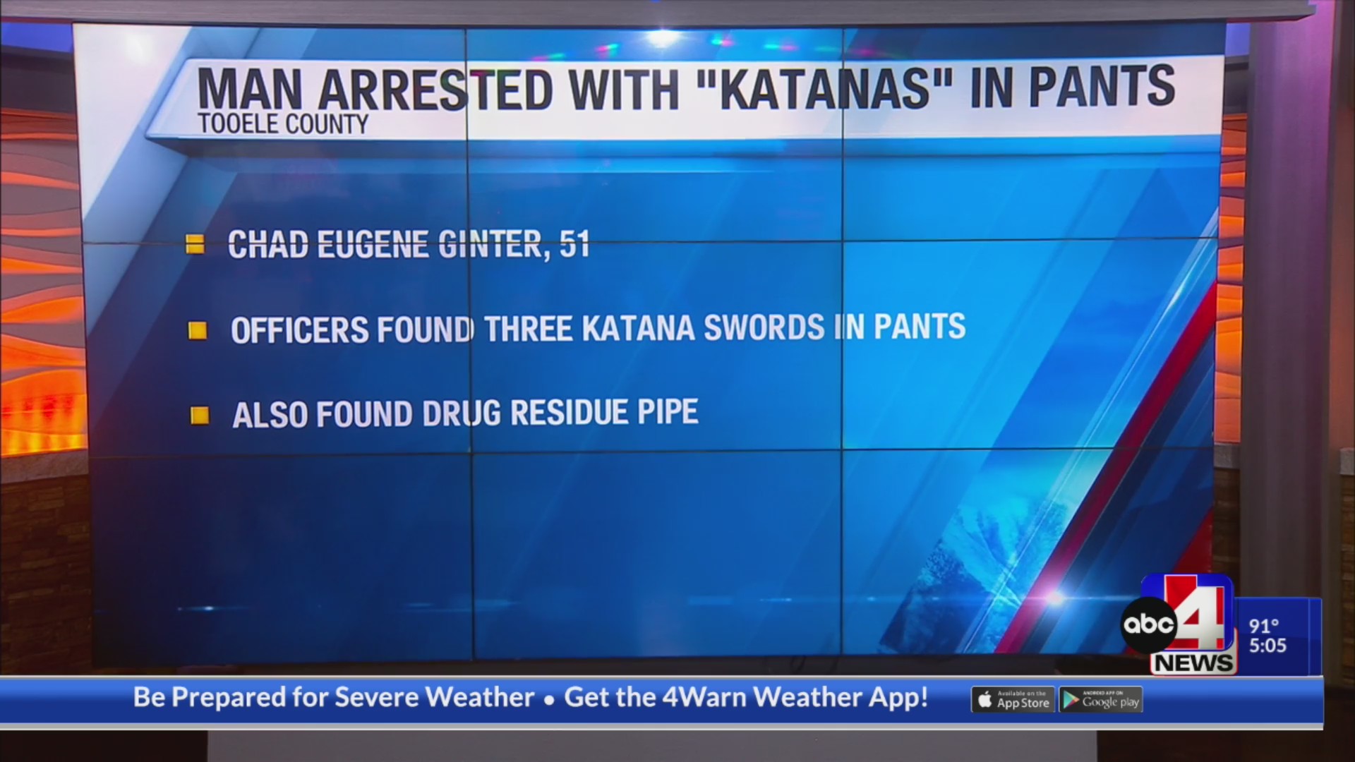 Fugitive arrested with 3 swords ‘concealed in his pants’ – ABC4 Utah