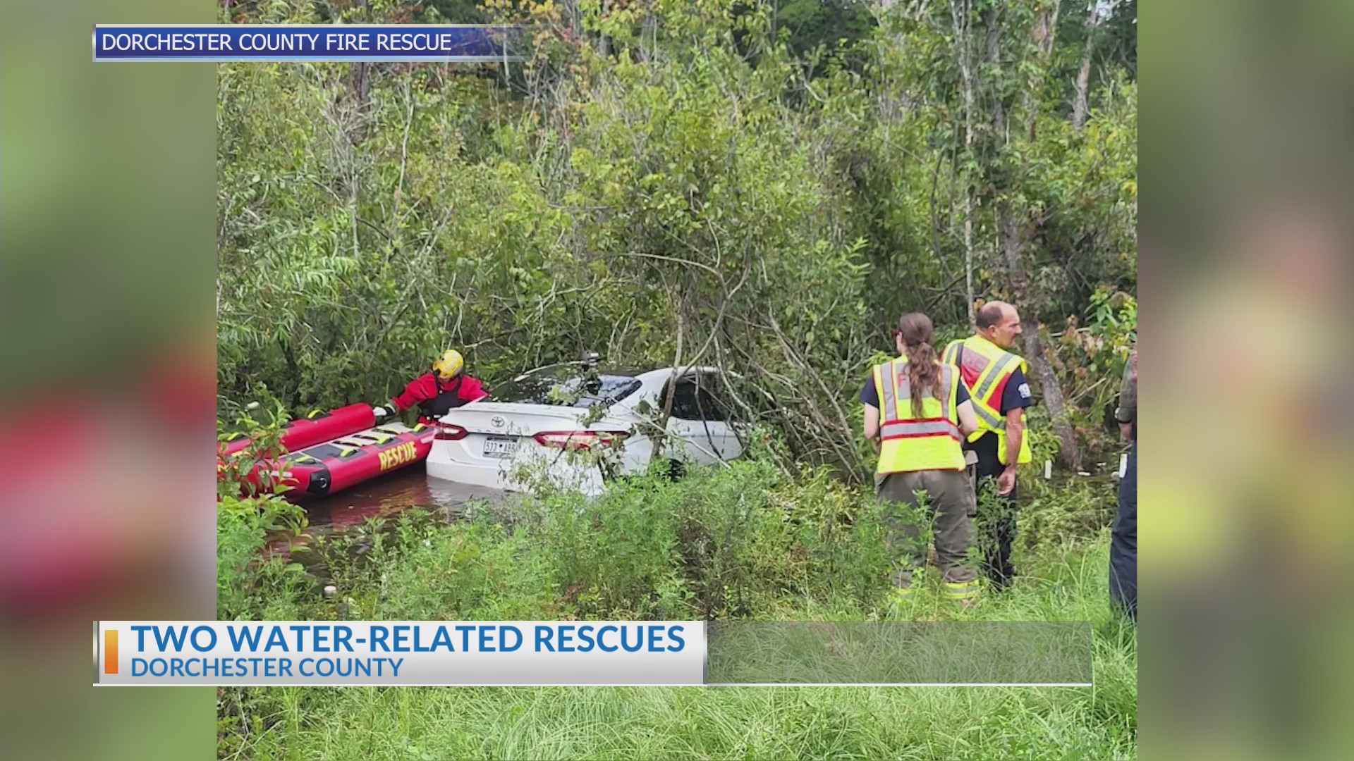 Crews save person trapped in submerged vehicle from flooded ditch ...