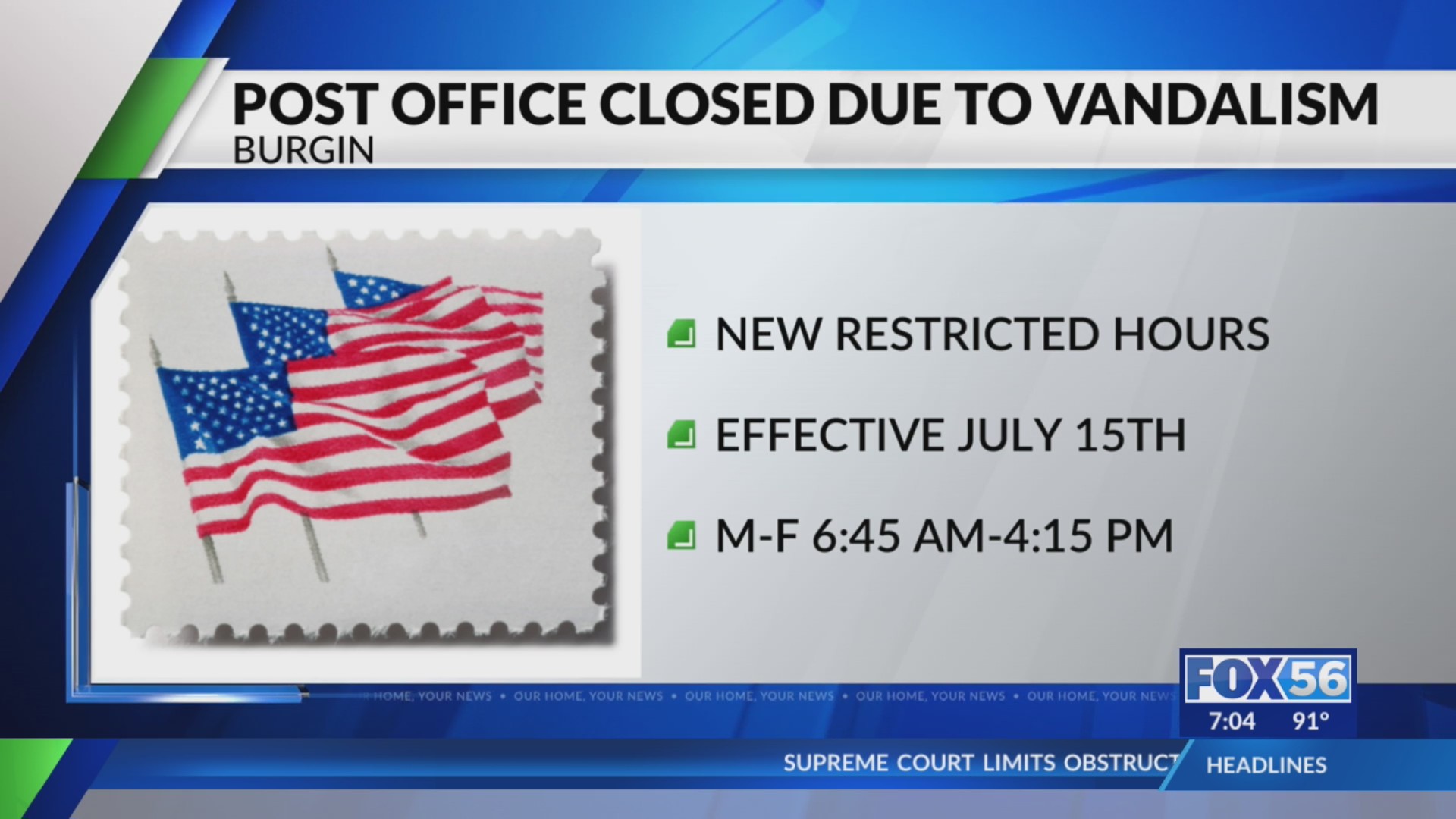 Burgin Post Office closed due to after-hours vandalism – FOX 56 News