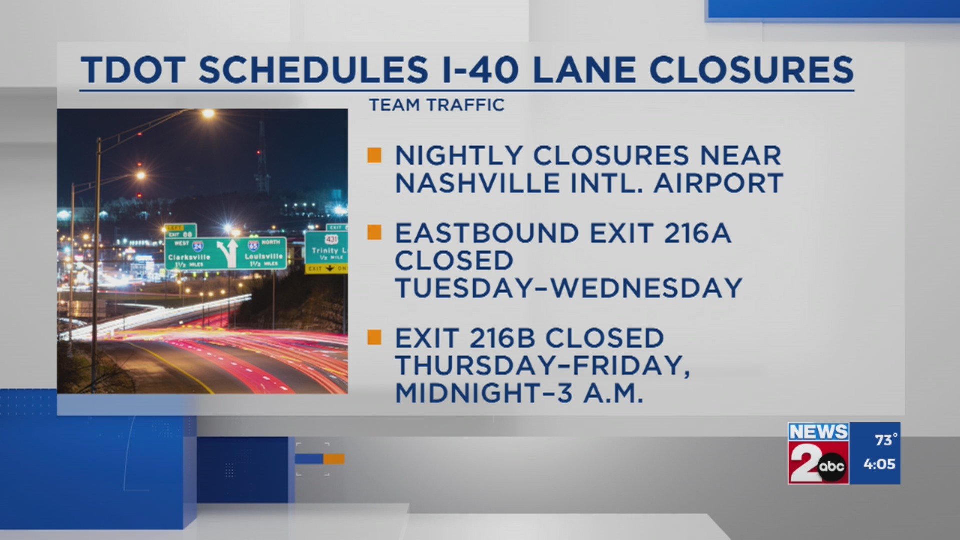 TDOT schedules I-40 lane closures – WKRN News 2