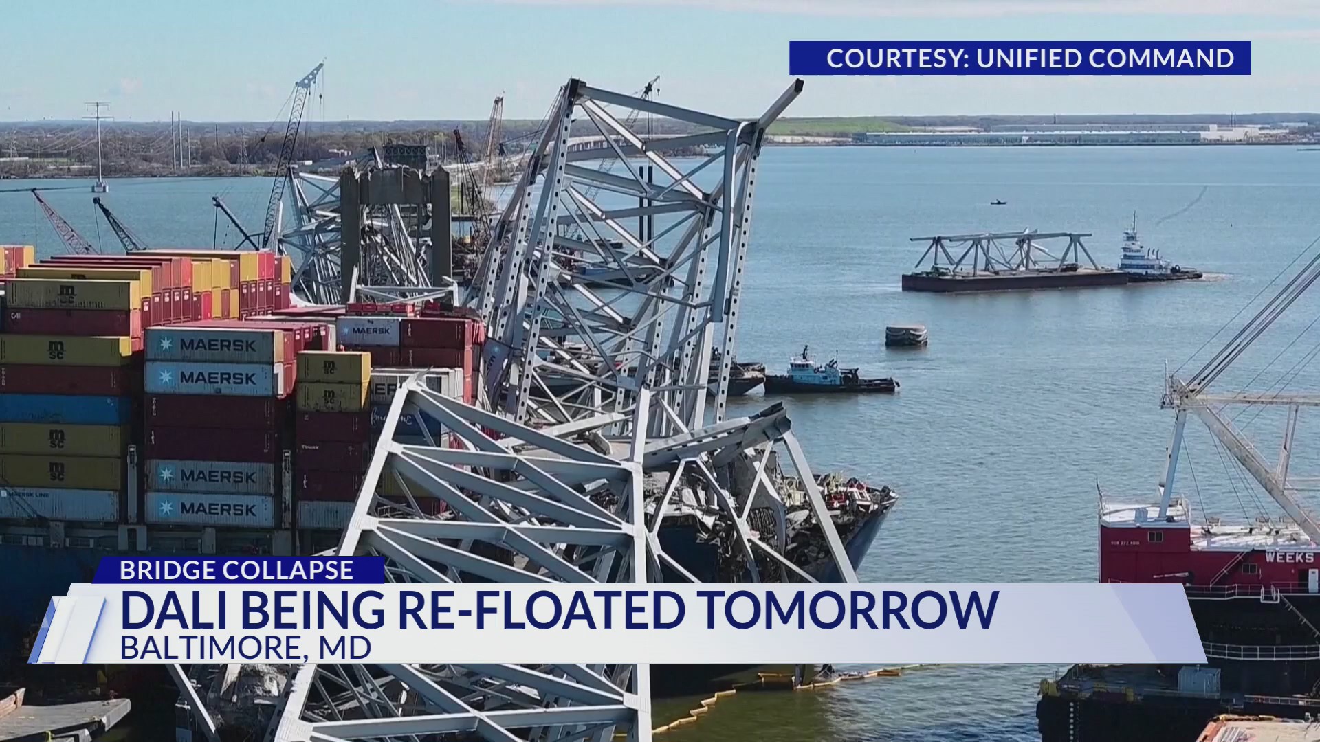 Cargo ship at Baltimore Key Bridge collapse site to be refloated, moved ...