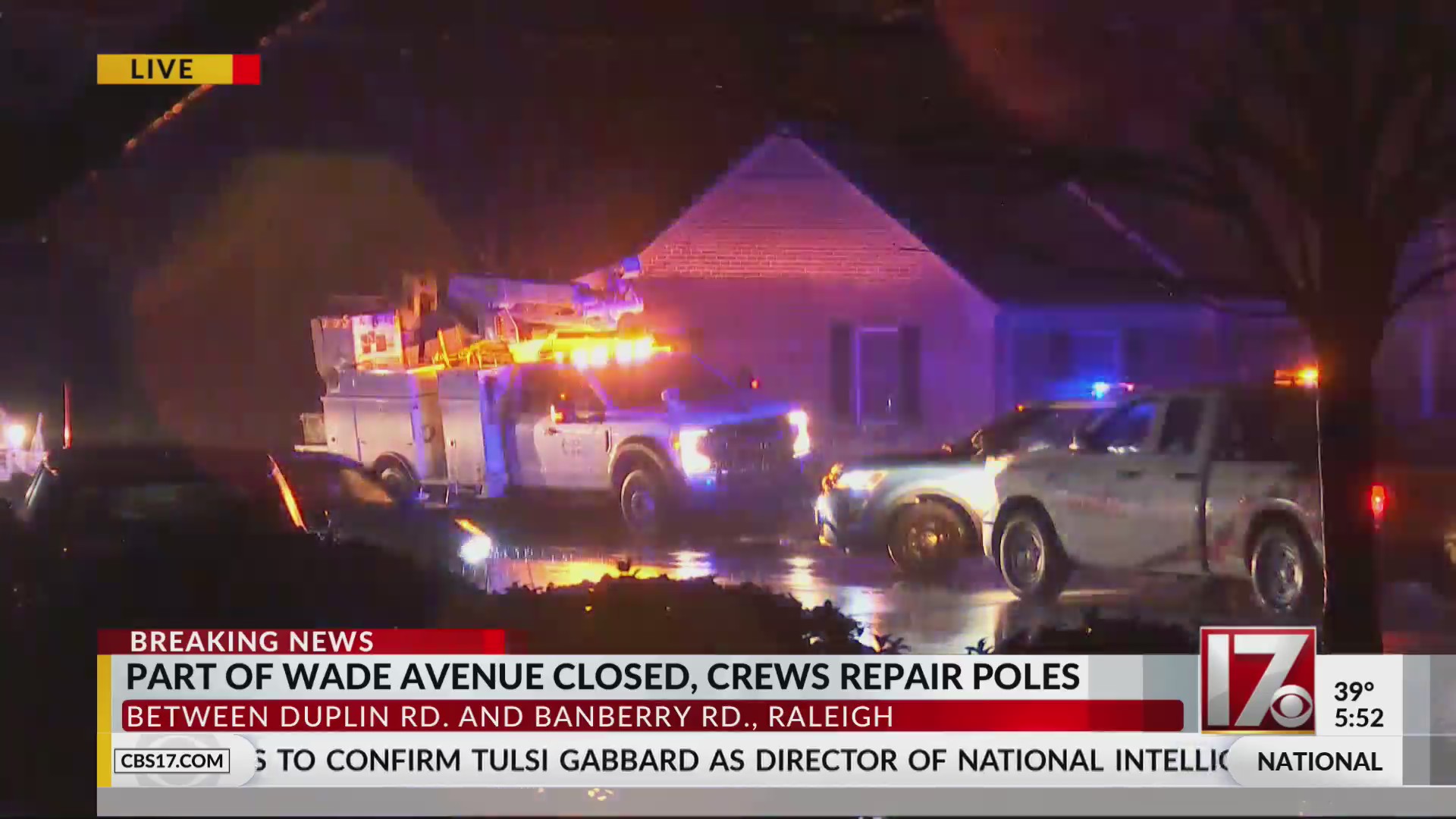 Car crashed into power poles, closing lanes on Wade Ave: RPD – CBS17.com