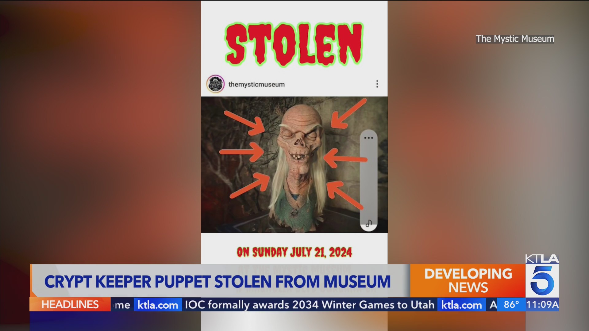 Classic horror show character stolen from Burbank museum – KTLA