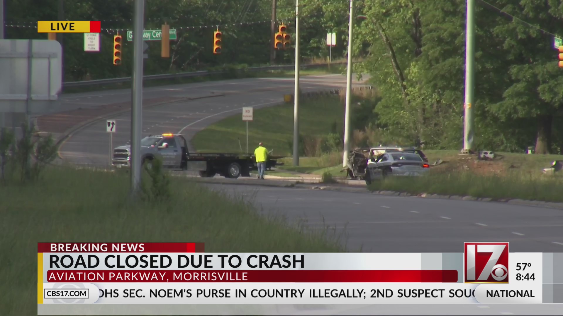 Fiery crash closes Aviation Parkway in Wake Co.: Officials – CBS17.com