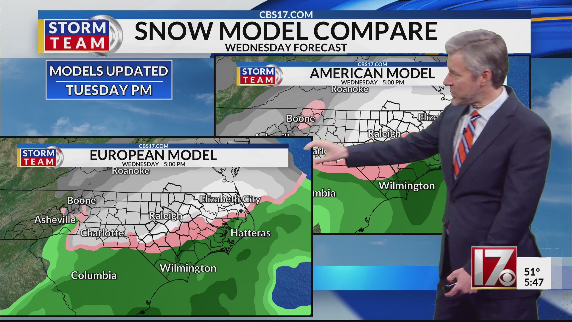 Close look at central NC snow models for Wednesday – CBS17.com
