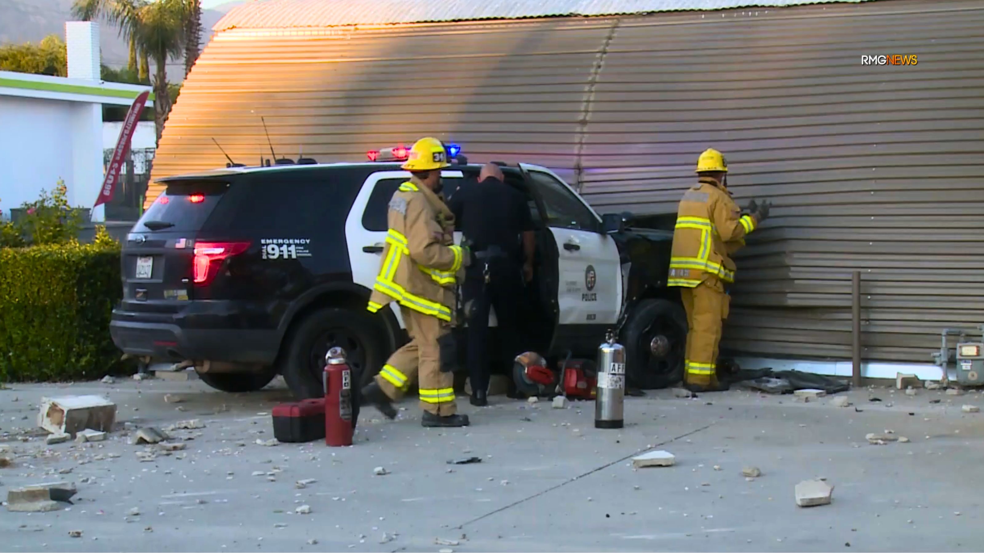 LAPD car tries to stop pursuit suspect, crashes on video – KTLA