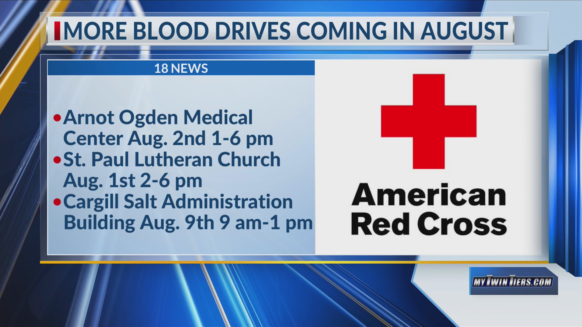 Blood drives coming to the Southern Tier in August – WETM – MyTwinTiers.com