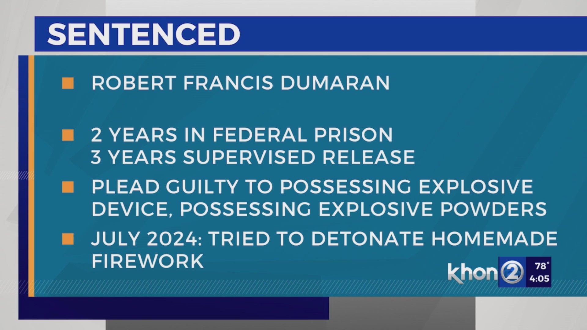 Maui man sentenced for firework explosion attempt, possession – KHON2