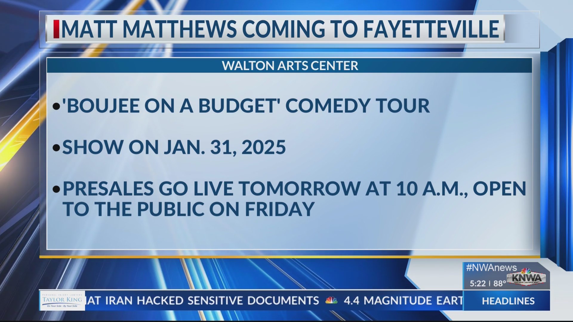 Matt Matthews coming to the Walton Arts Center – KNWA FOX24