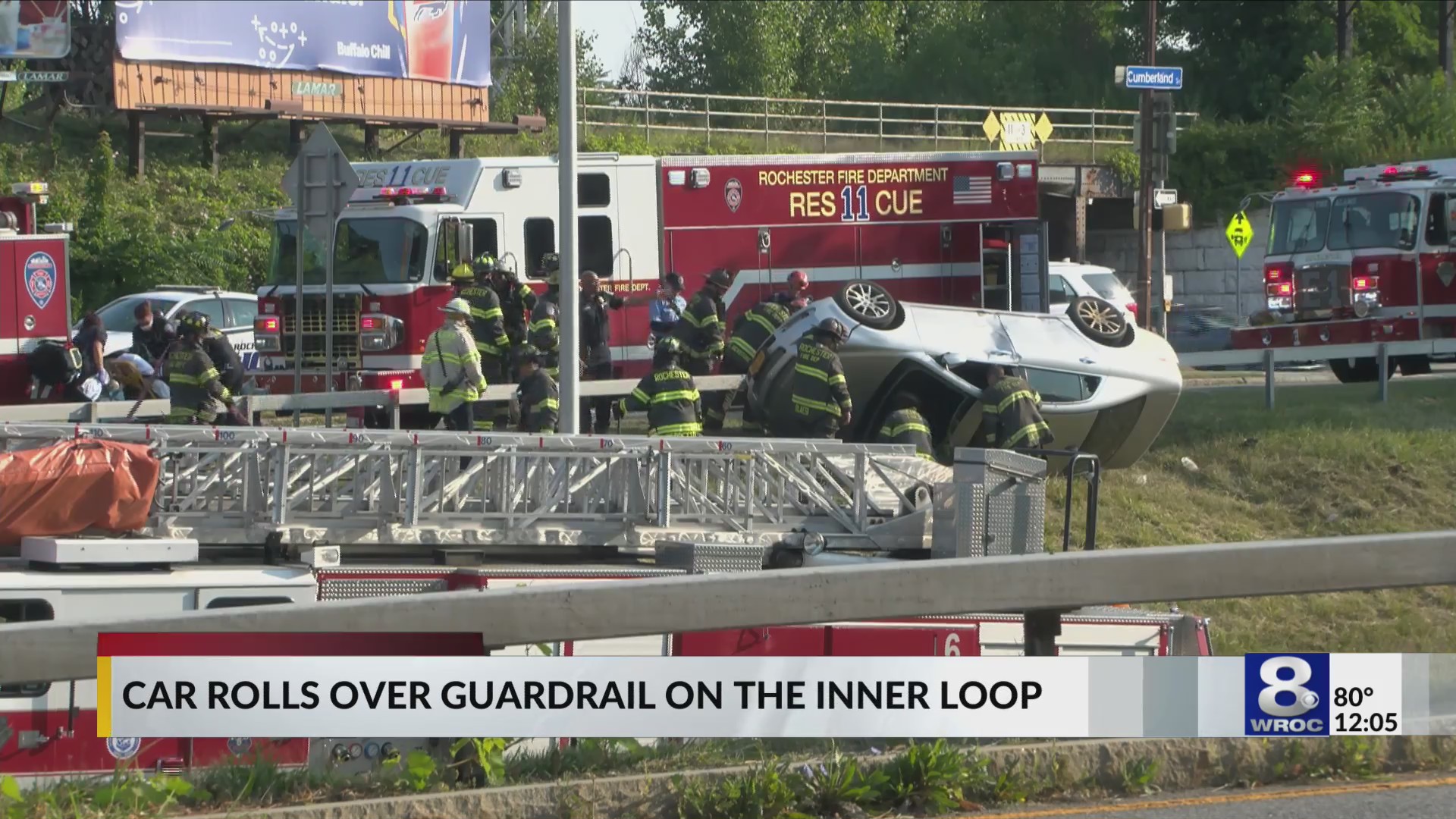 Car rolls over guardrail on the Inner Loop, one transported in ...