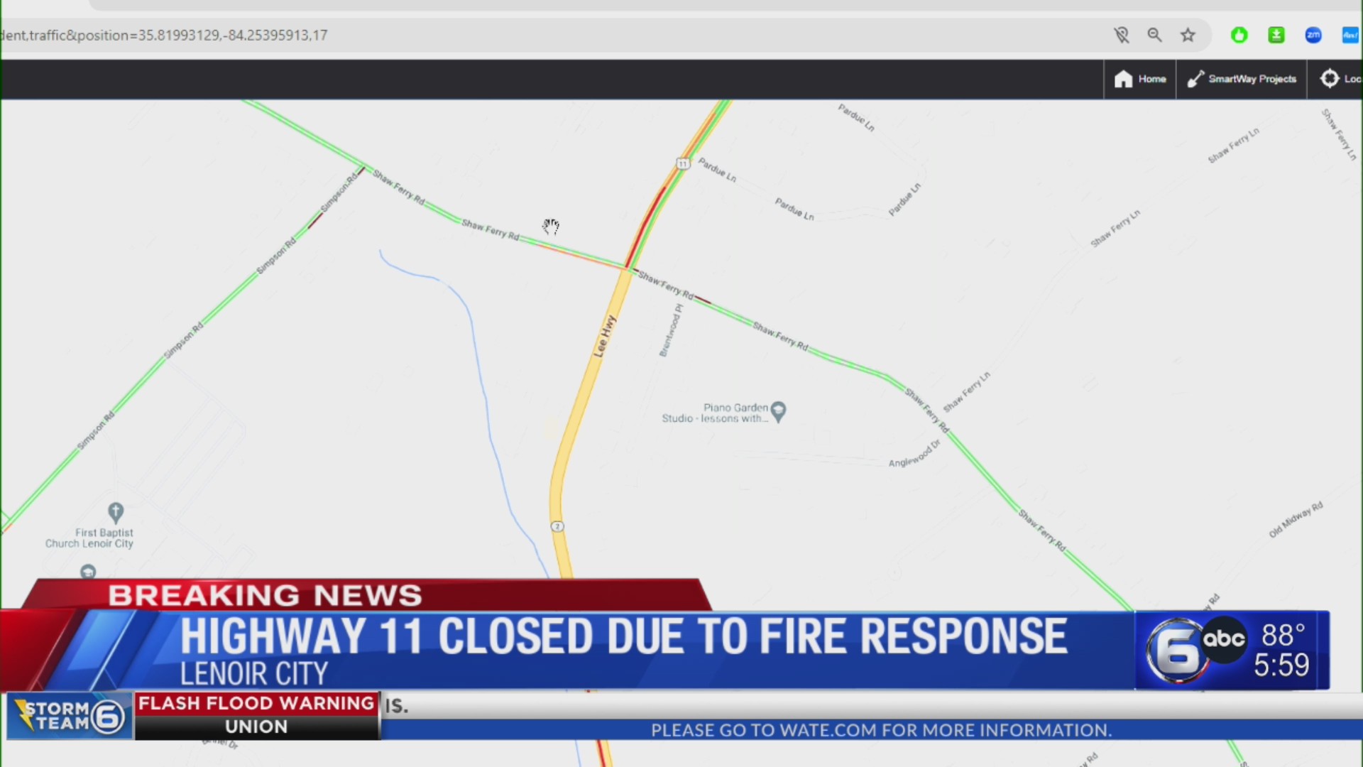 Highway 11 in Lenoir City Closed Due to Fire Response – WATE 6 On Your Side