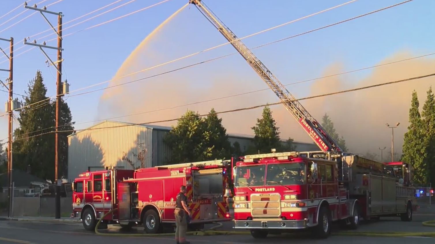 Portland Fire responds to heavy pallet fire downing power lines ...