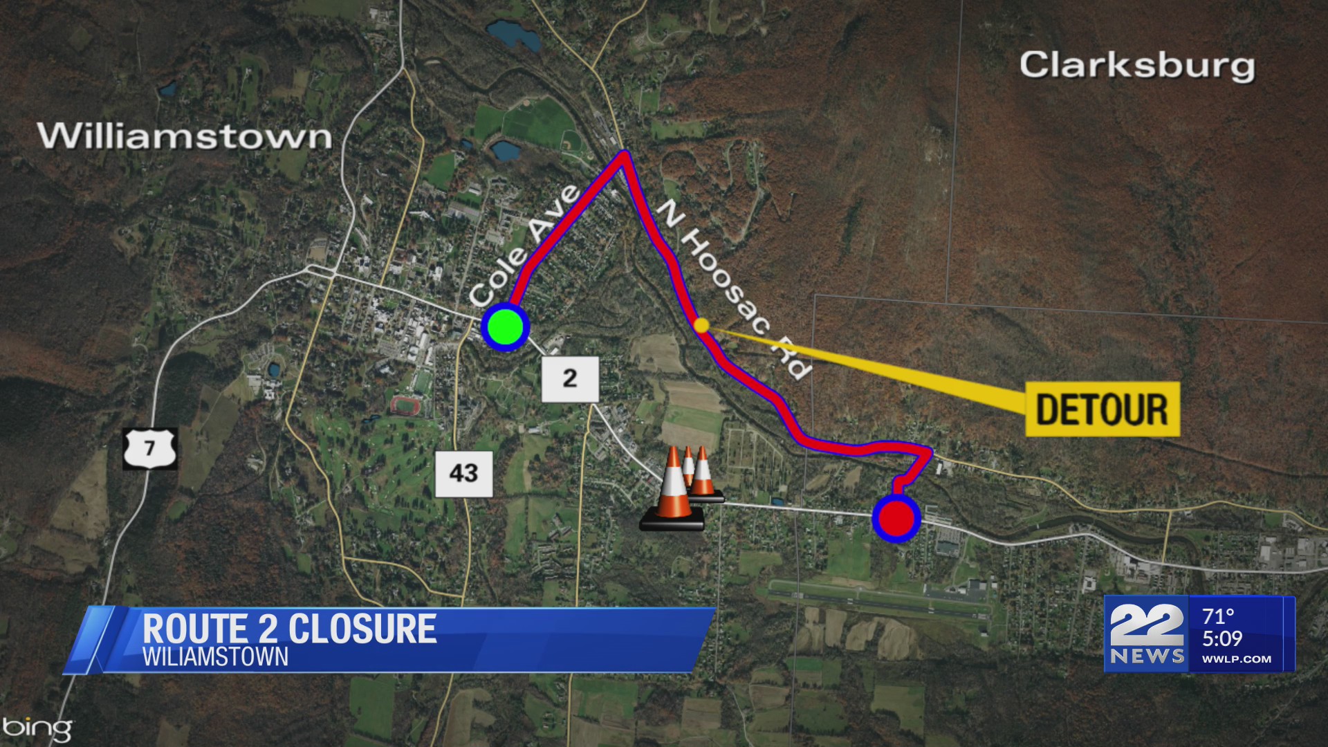 Route 2 closed at the Green River Bridge in Williamstown – WWLP