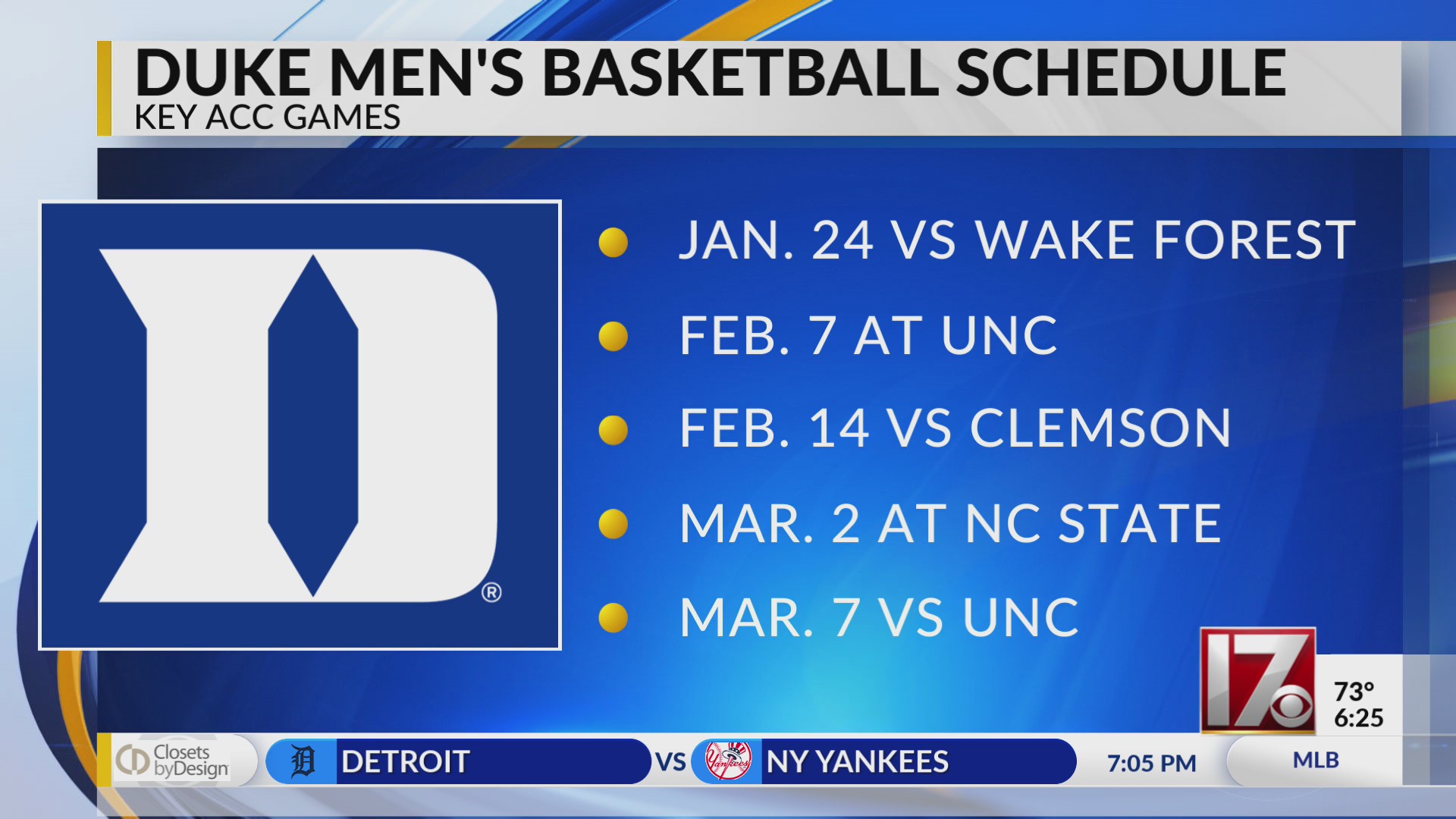 Duke men’s basketball ACC schedule set – CBS17.com