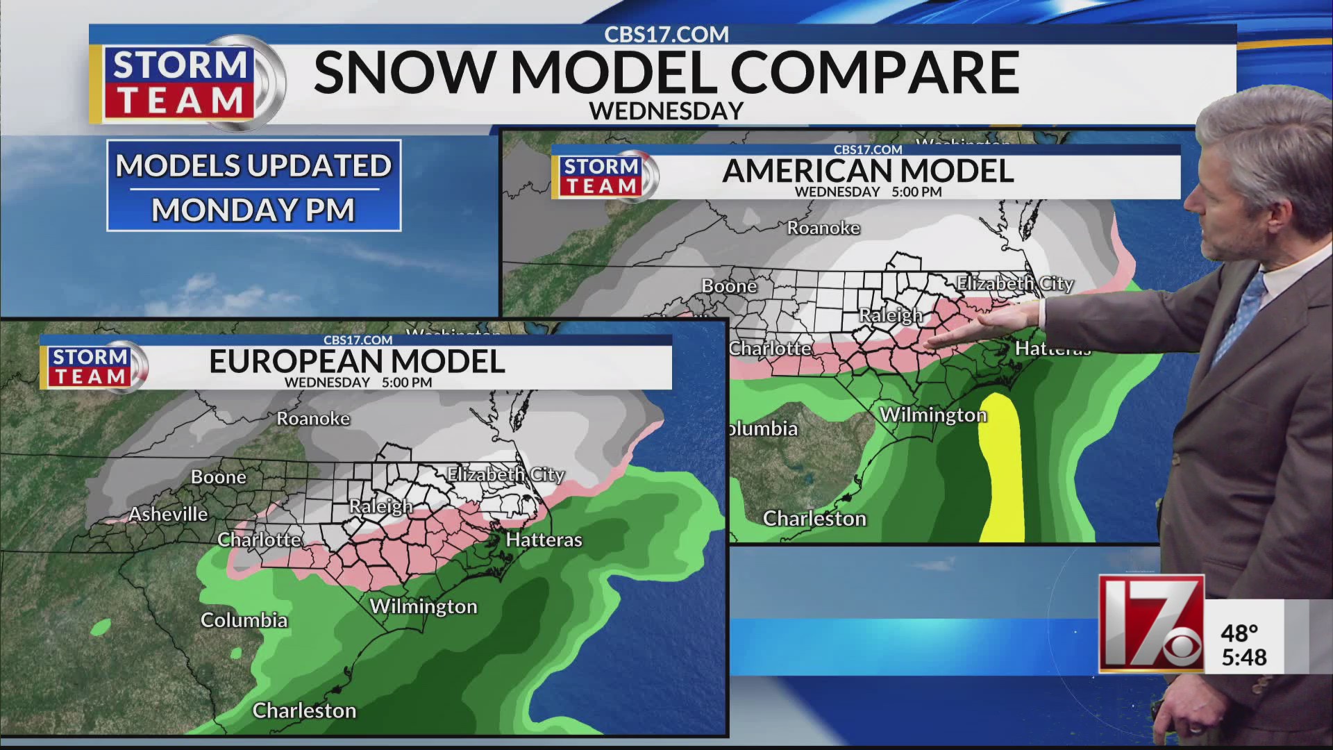 Model comparison for NC snow forecast Wednesday – CBS17.com