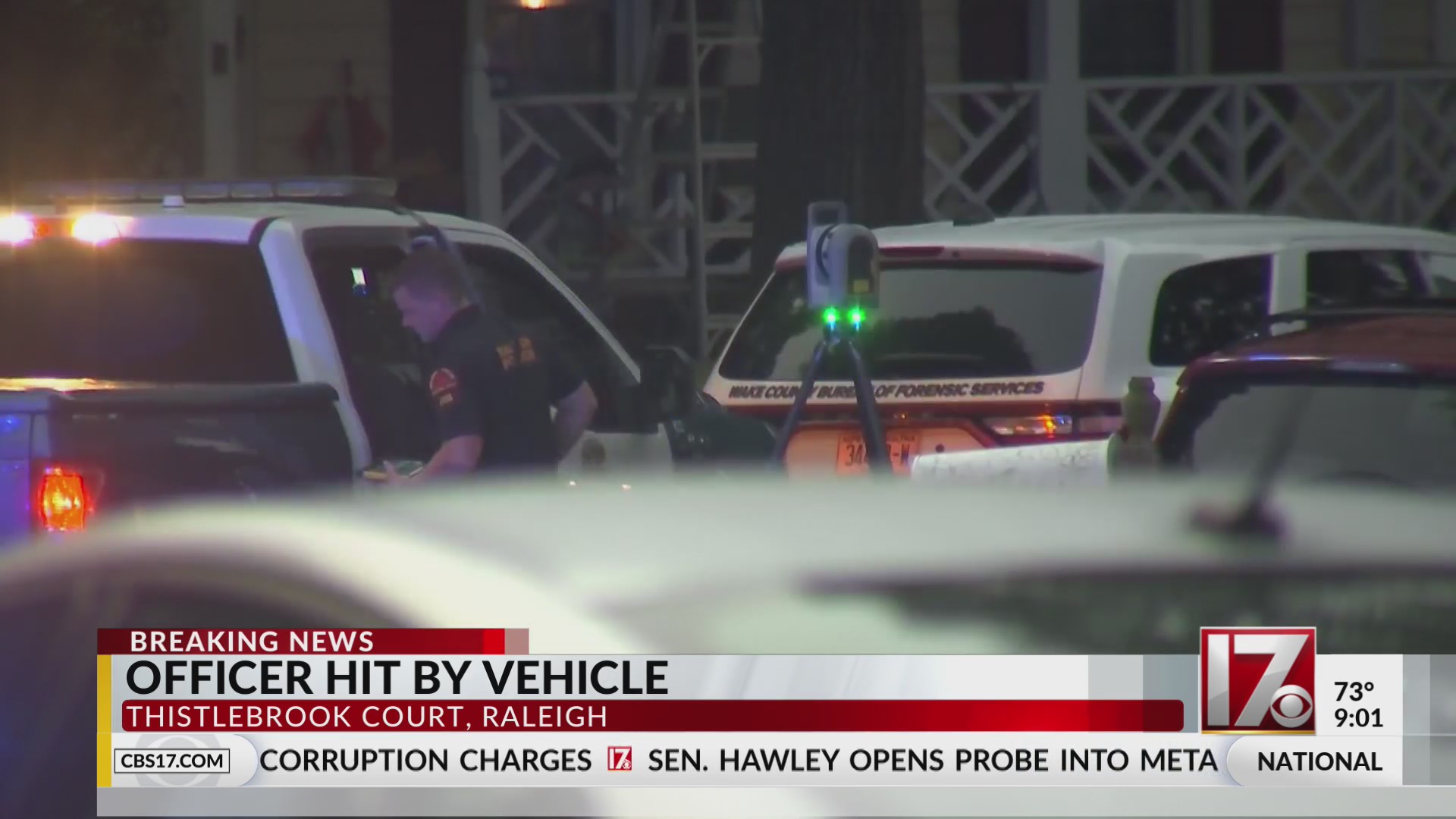 Raleigh PD officer hit by car on Thistlebrook Court – CBS17.com