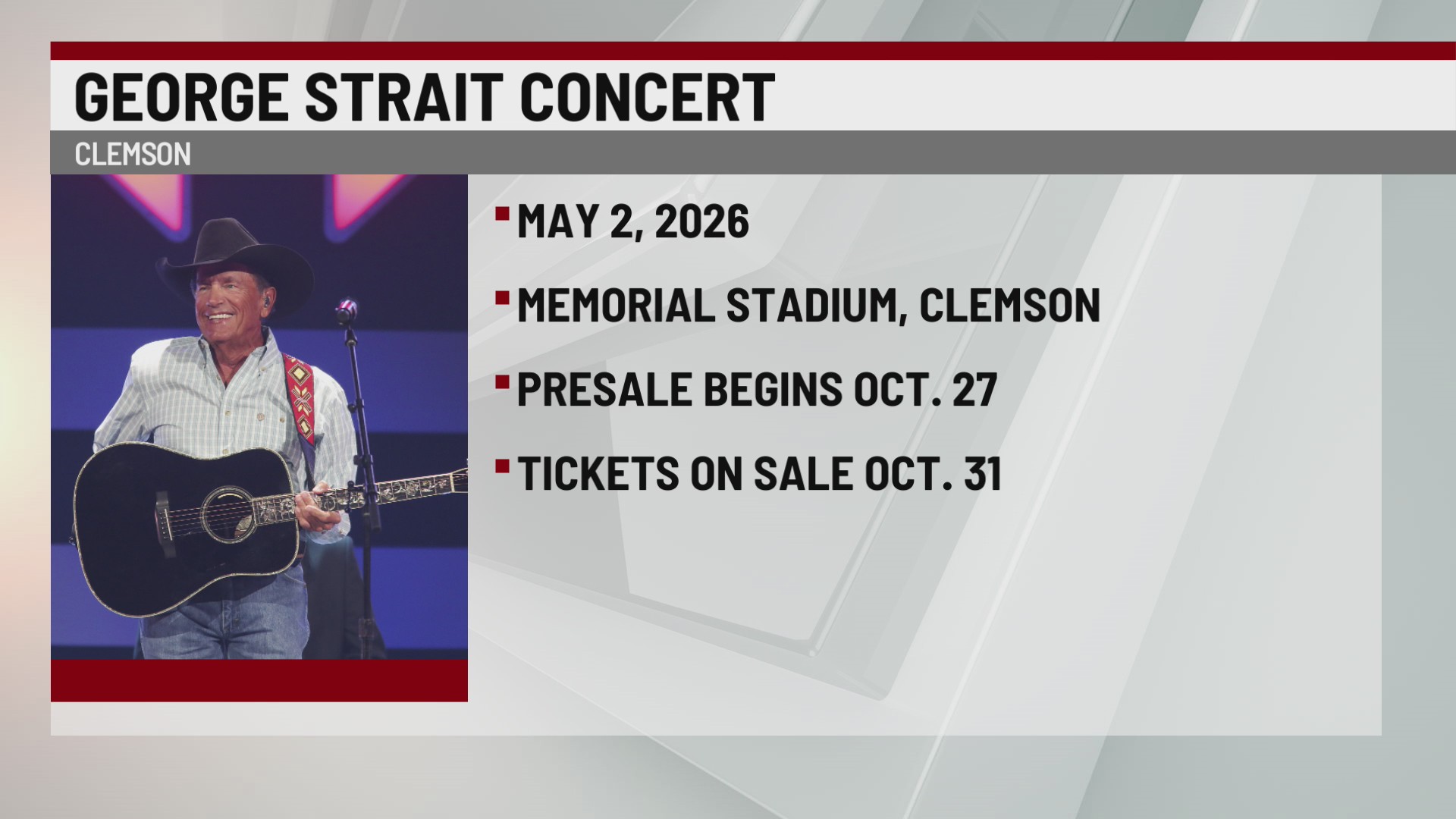 George Strait to perform in Clemson – WSPA 7NEWS