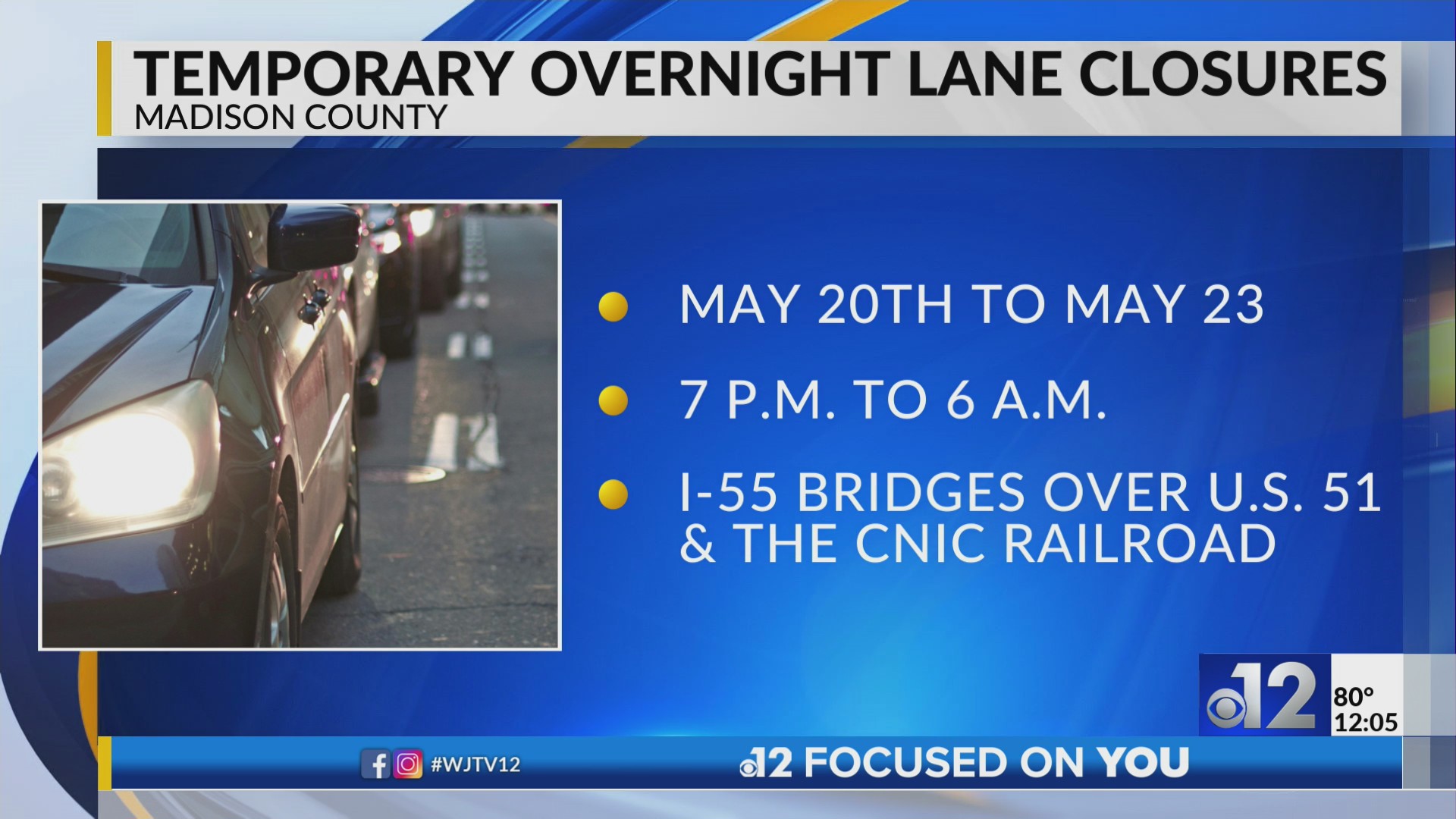 I-55 lane closures planned in Madison County – WJTV