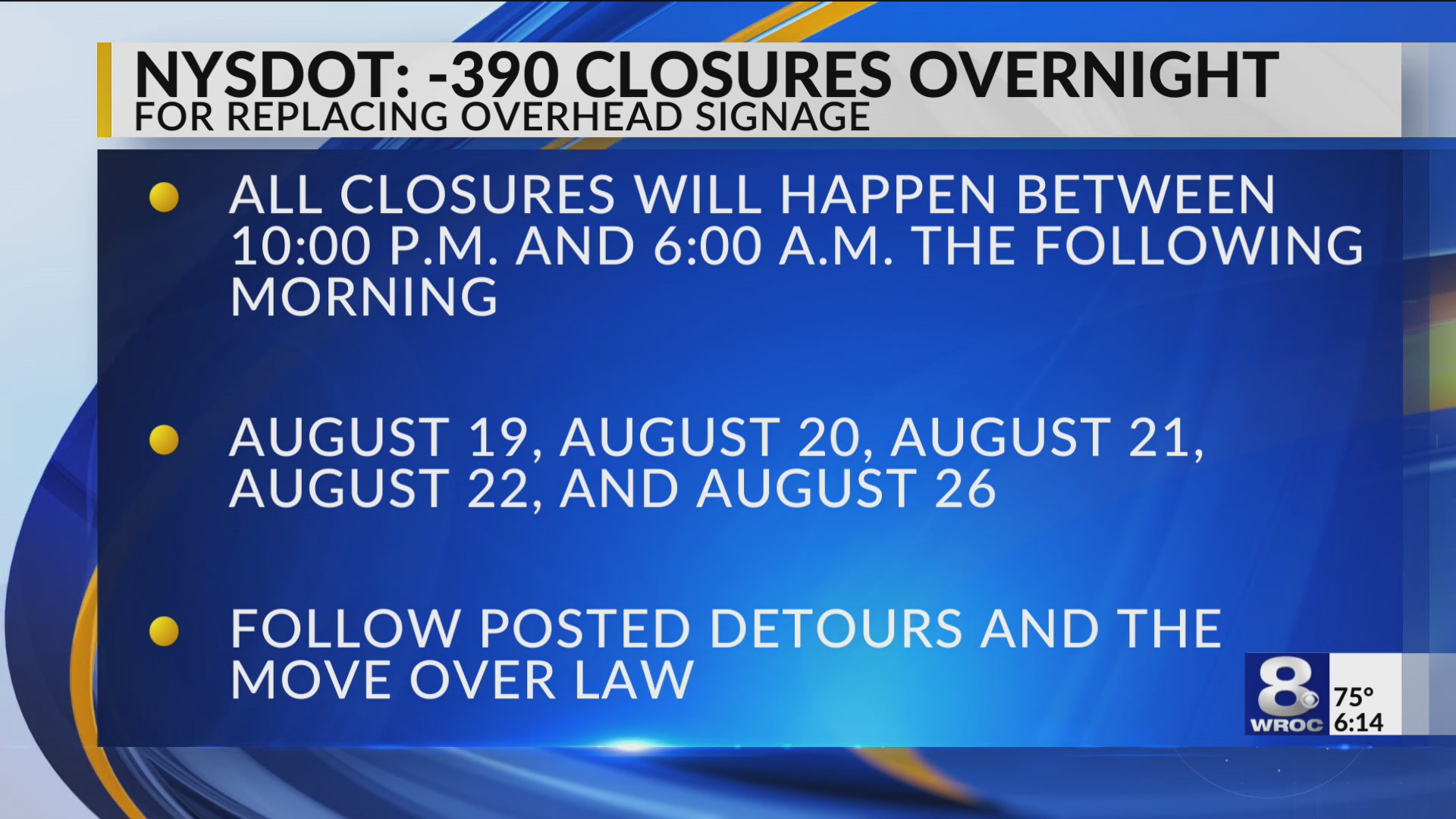 NYSDOT: Portions of I-390 closing overnight, replacing overhead signs ...