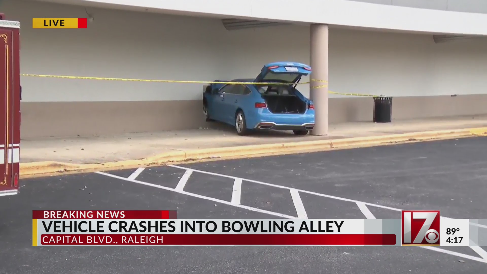 Car crashes into bowling alley in Raleigh – CBS17.com