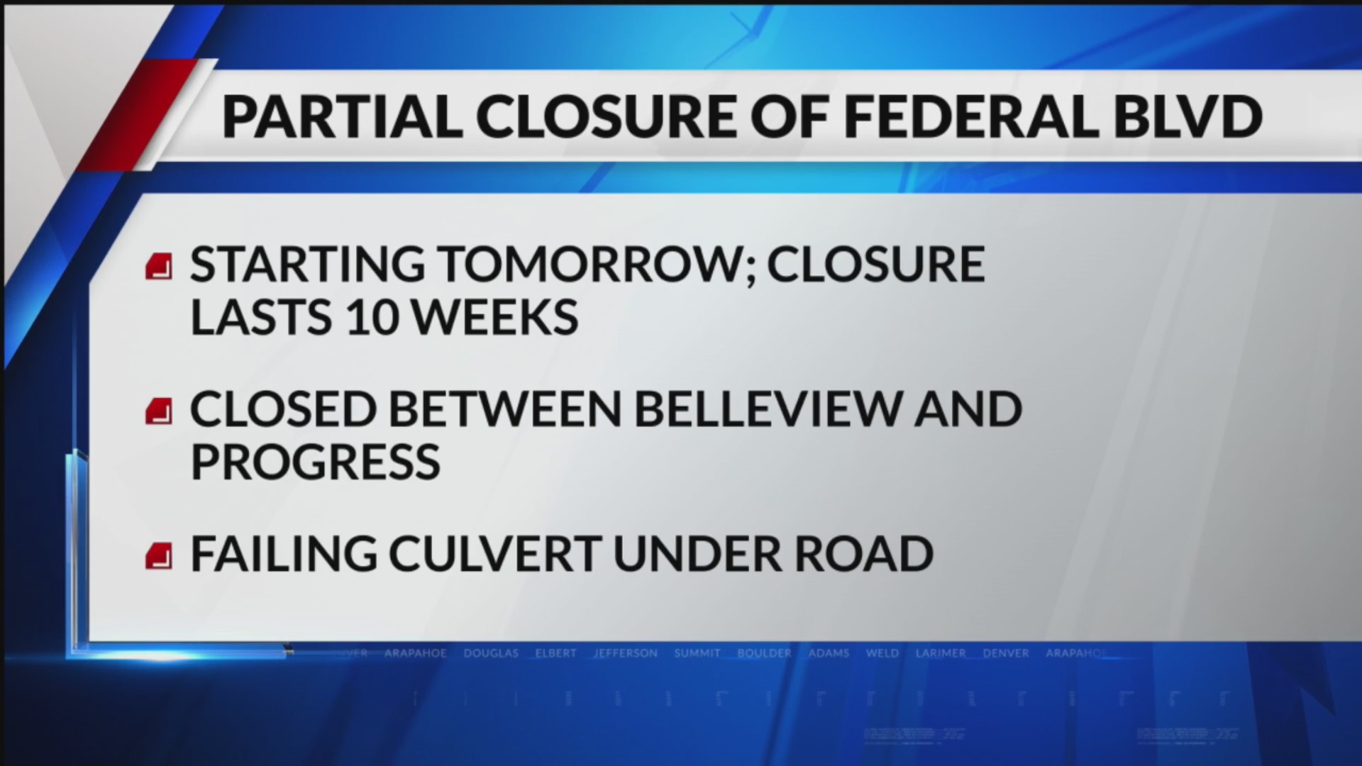 Federal Boulevard to be closed for 10 weeks – FOX31 Denver