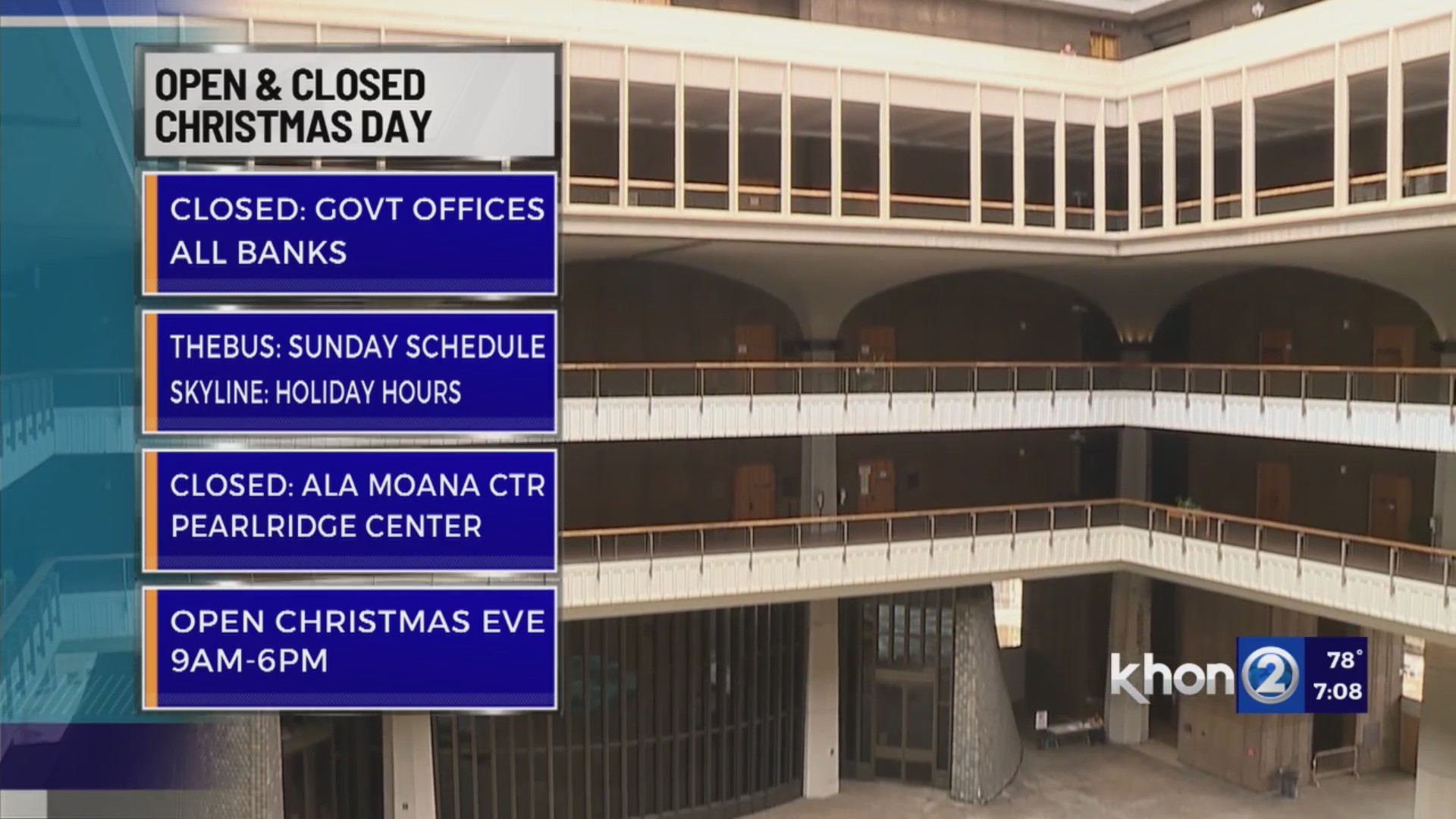 Everything that’s open, closed on Christmas Day – KHON2