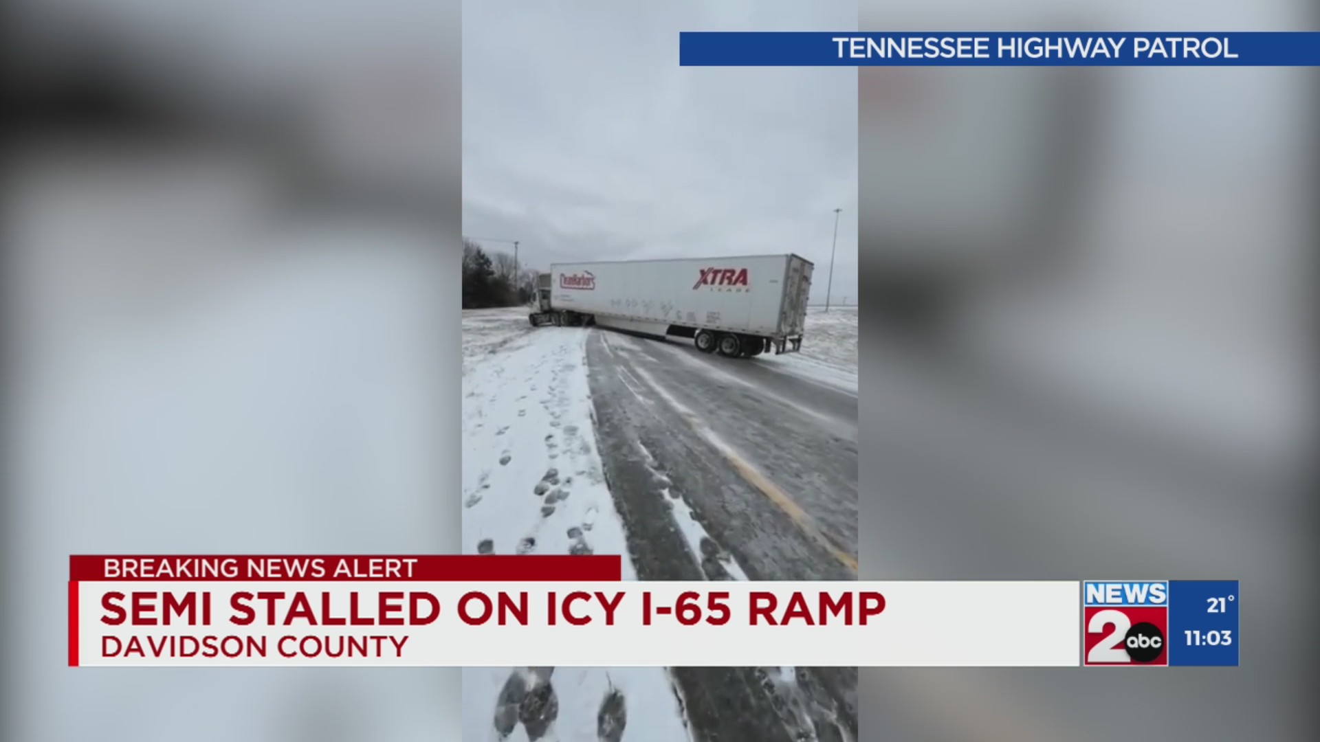 Semi stalled on icy I-65 ramp in Davidson County – WKRN News 2