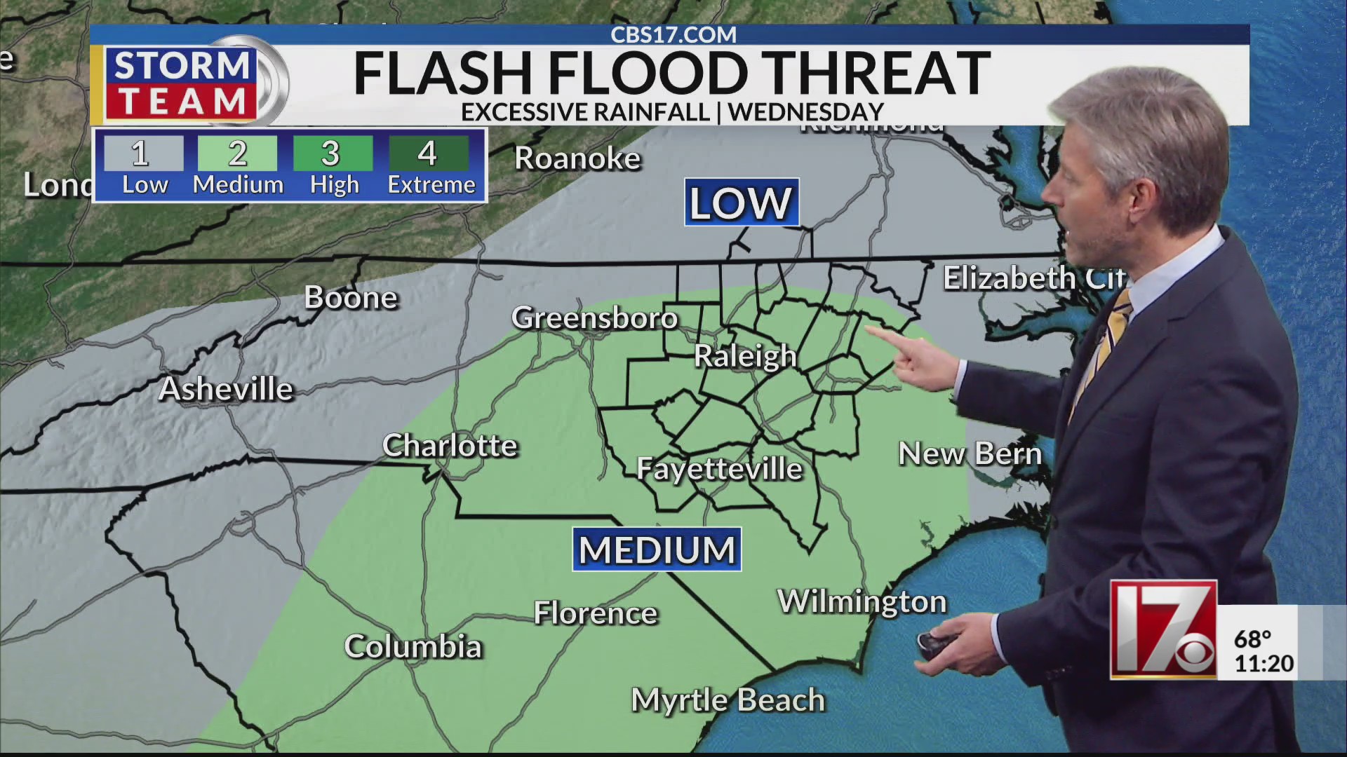 Rainy Wednesday brings flash flood threat to central NC – CBS17.com