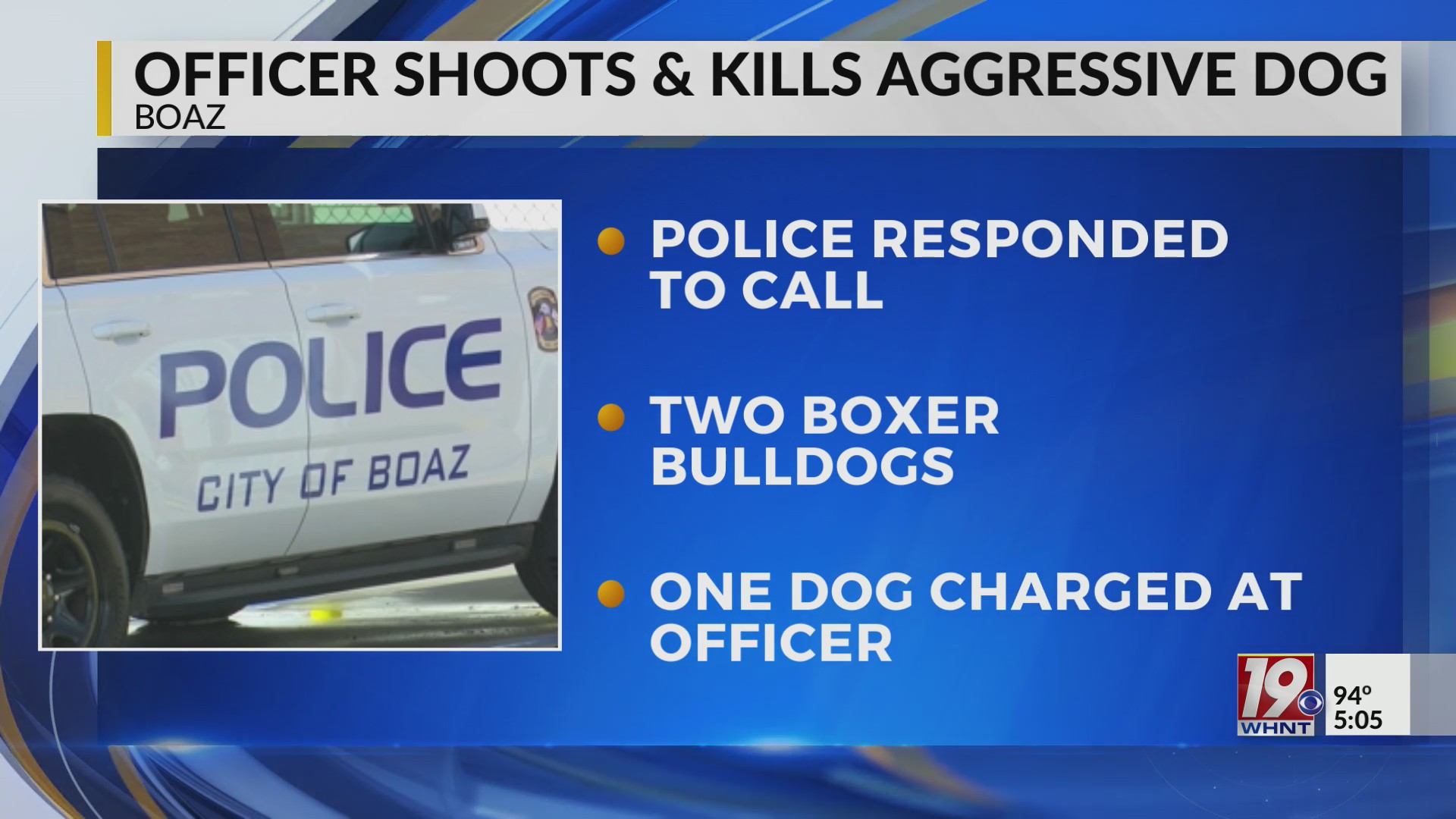 Boaz Police Say Officer Shot Aggressive Dog | August 15, 2024 | News 19 ...