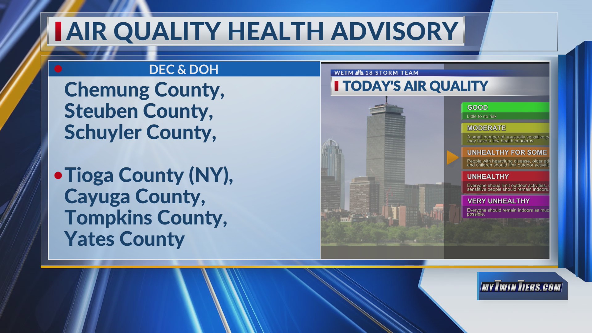 NYSDEC issues air quality advisory for Southern Tier, Finger Lakes on ...