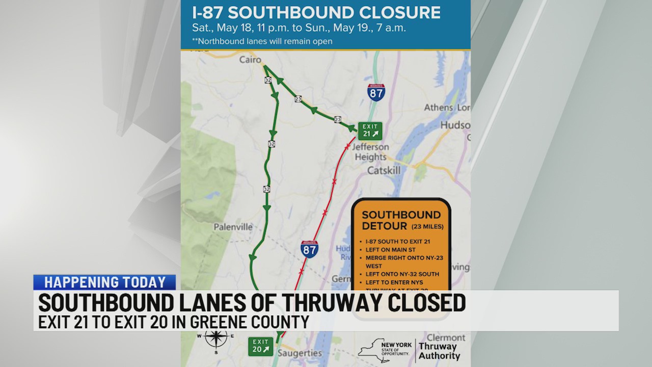 Southbound lanes of thruway closed from exit 21 to exit 20 – NEWS10 ABC