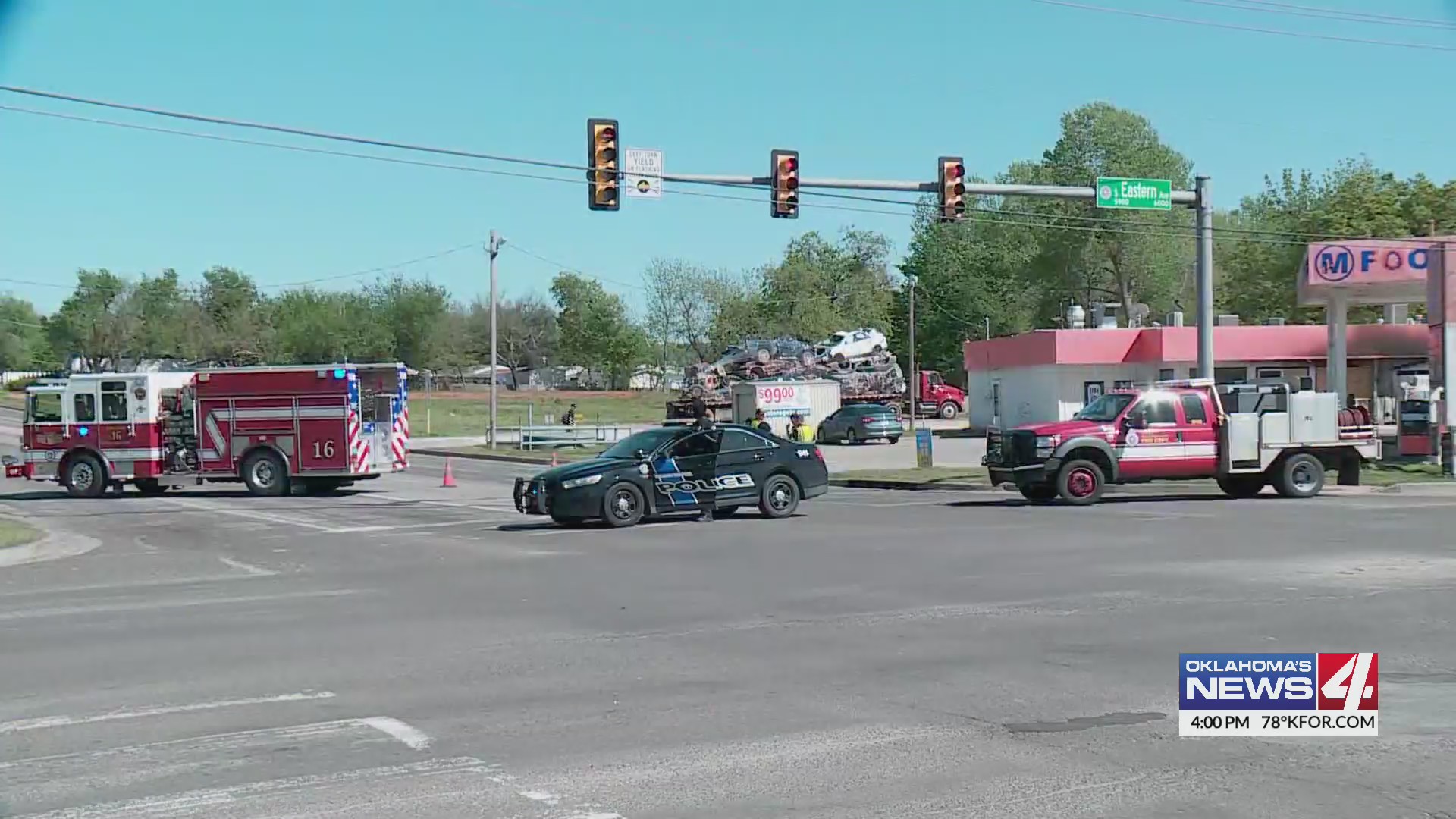 Vehicle falls off truck, hits power lines, road closed – KFOR.com ...