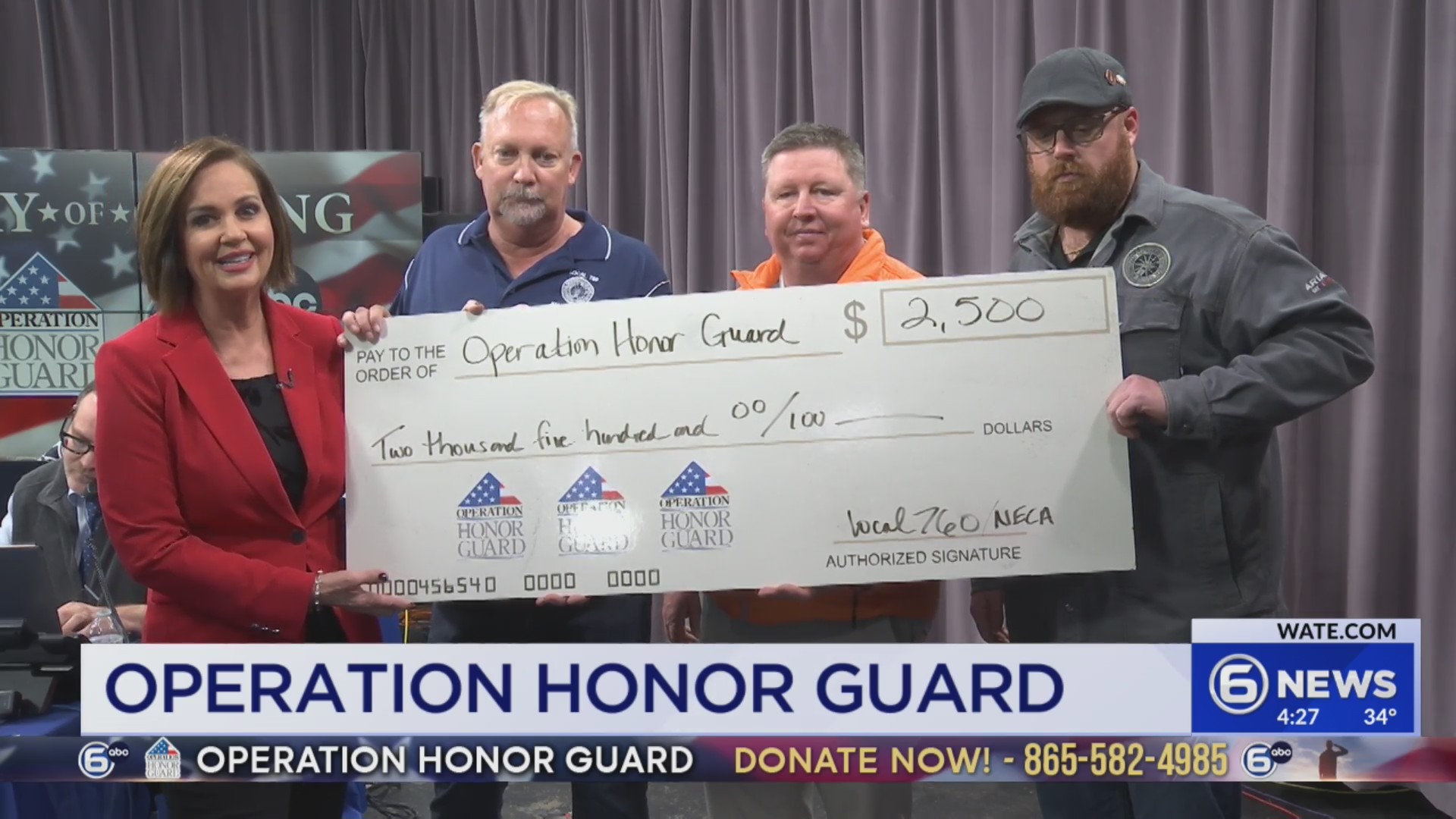 New Donation Of 2 500 For Operation Honor Guard Wate 6 On Your Side