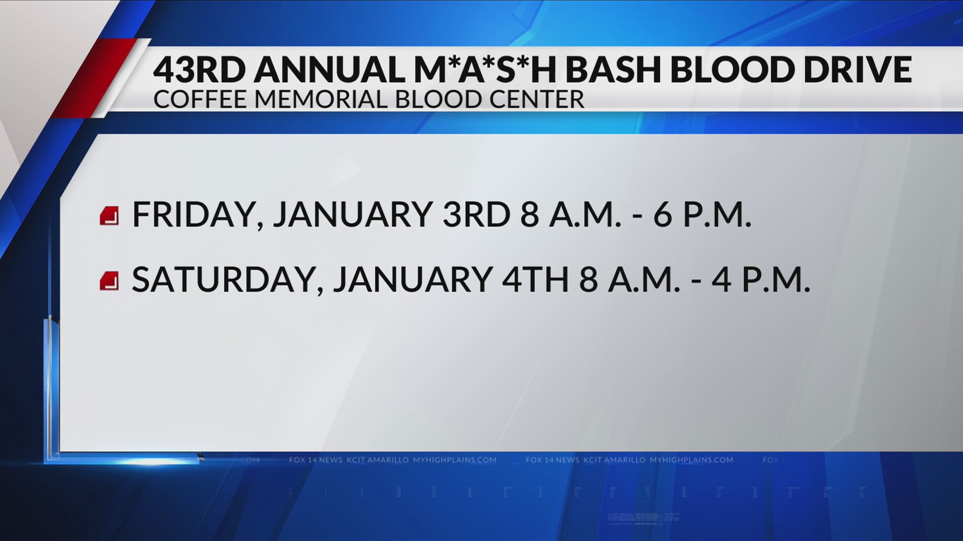 Coffee Memorial Blood Center hosts 43nd annual M*A*S*H blood drive in ...