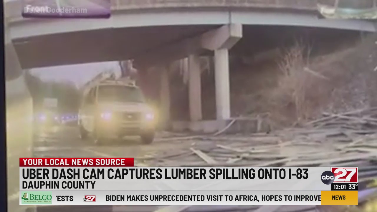 Uber dash cam captures lumber spilling onto I-83 – ABC27