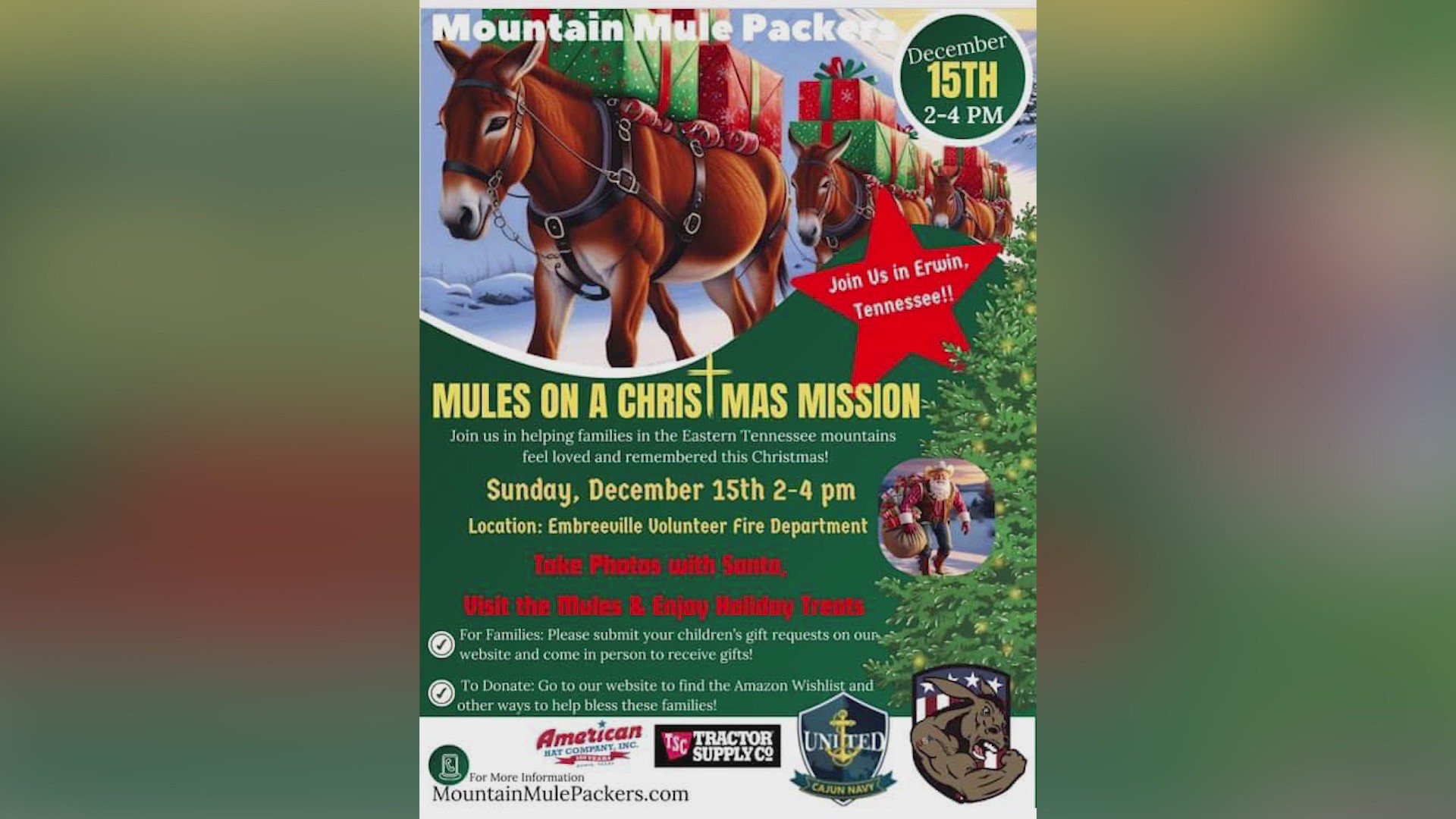 Mules that delivered key supplies after Helene to deliver presents in ...