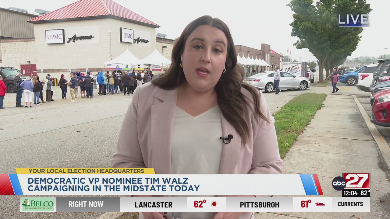 Democratic VP nominee Tim Walz campaigning in the Midstate today – ABC27