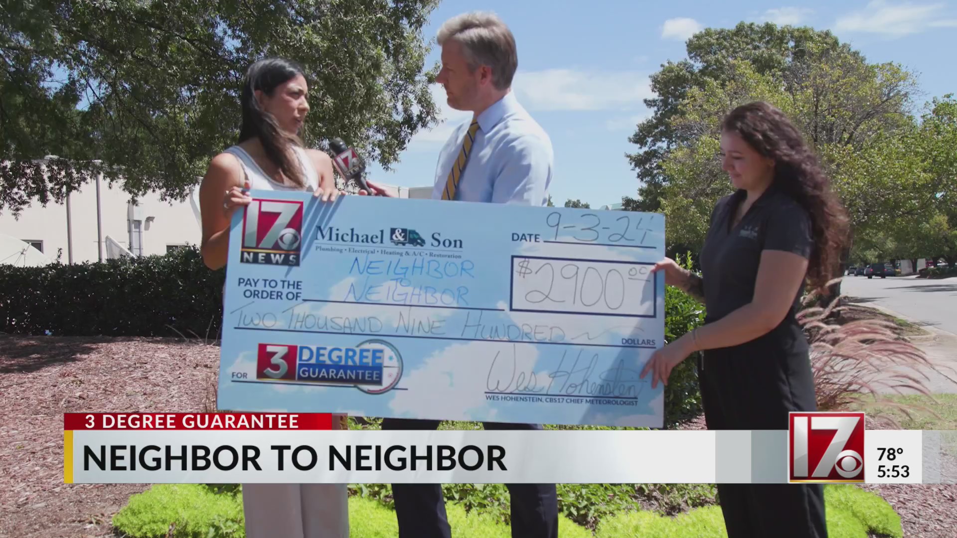 3-Degree check presentation to Neighbor to Neighbor – CBS17.com