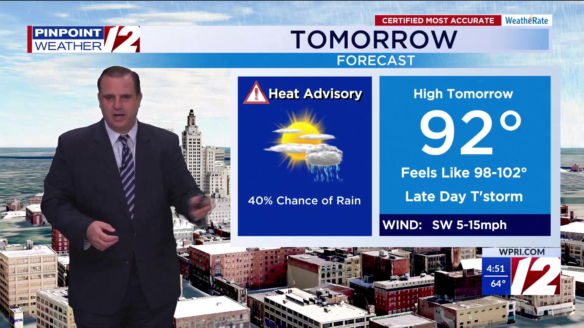 WPRI 12 Weather Forecast for 7/24/25: Warmer/humid today; hot and humid ...