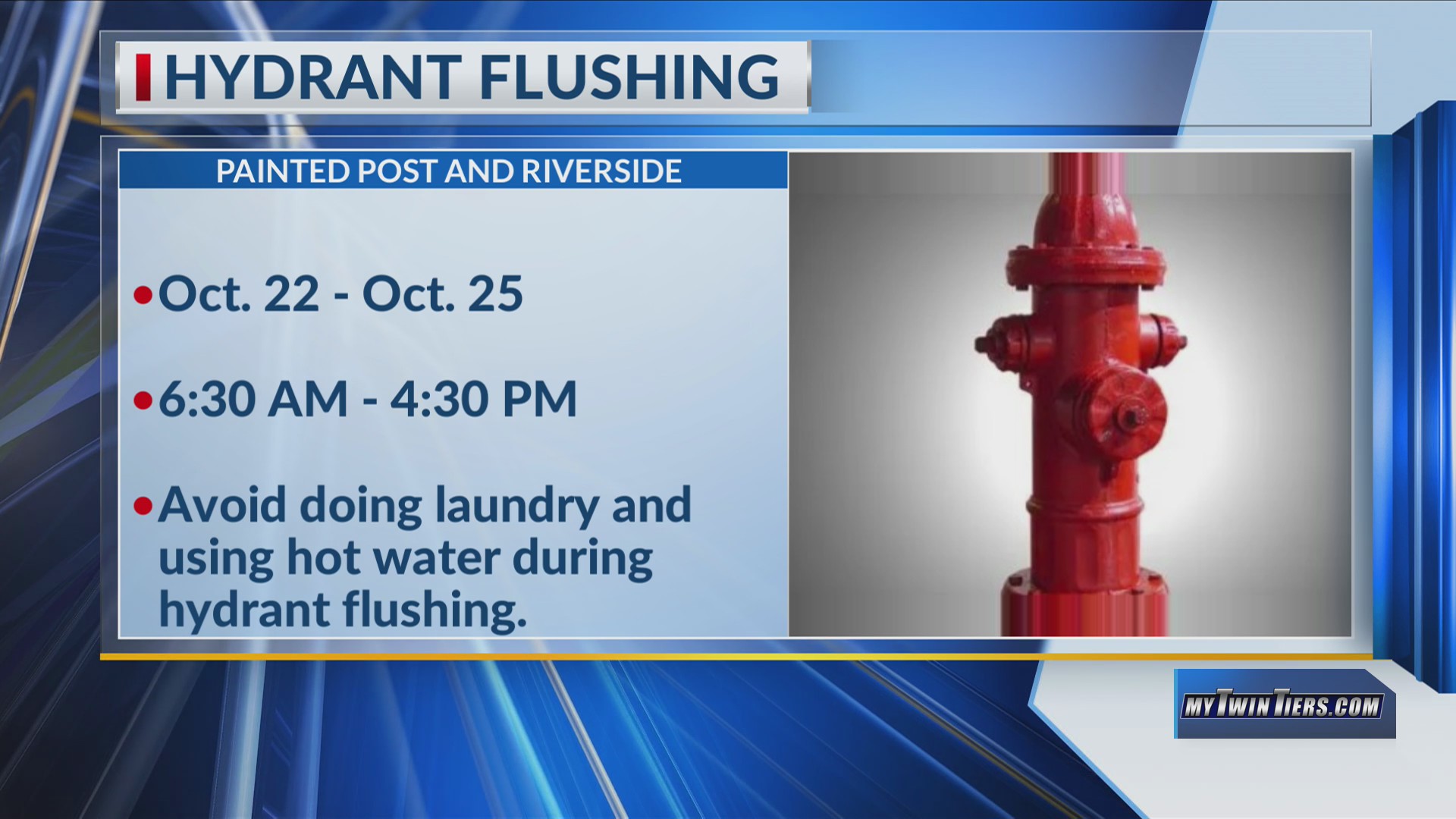 Hydrant flushing coming up in Painted Post, Riverside – WETM ...