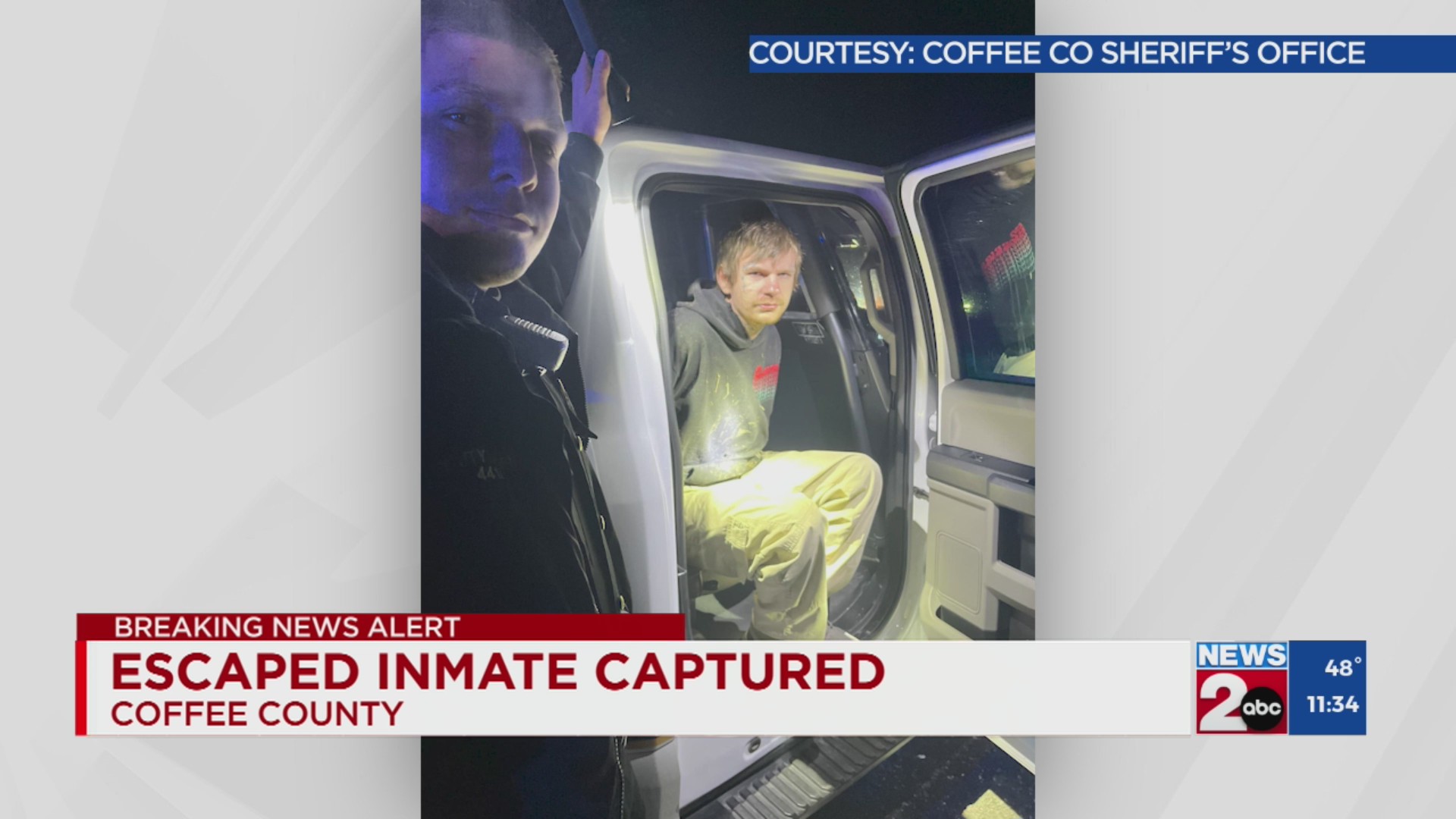 Escaped inmate out of Coffee County captured – WKRN News 2