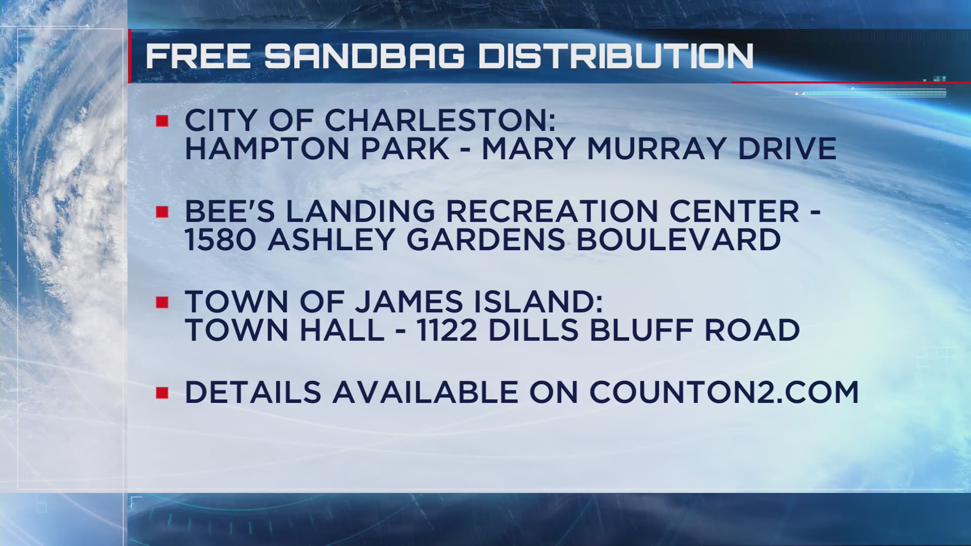 Free sandbag distribution – WCBD News 2