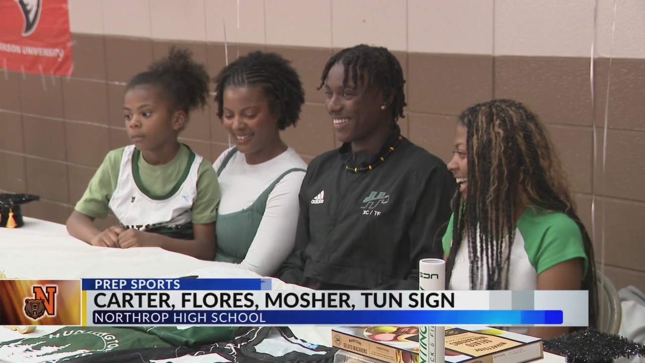 Northrop’s Devonti Carter, Mia Flores, Zach Mosher, and Taylor Tun sign ...